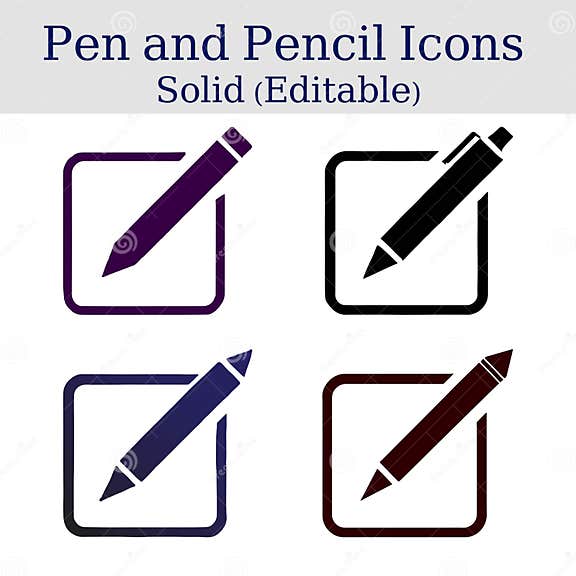 A Grid of Pen and Pencil Icons. Four Colorful Stationery Icons in a ...