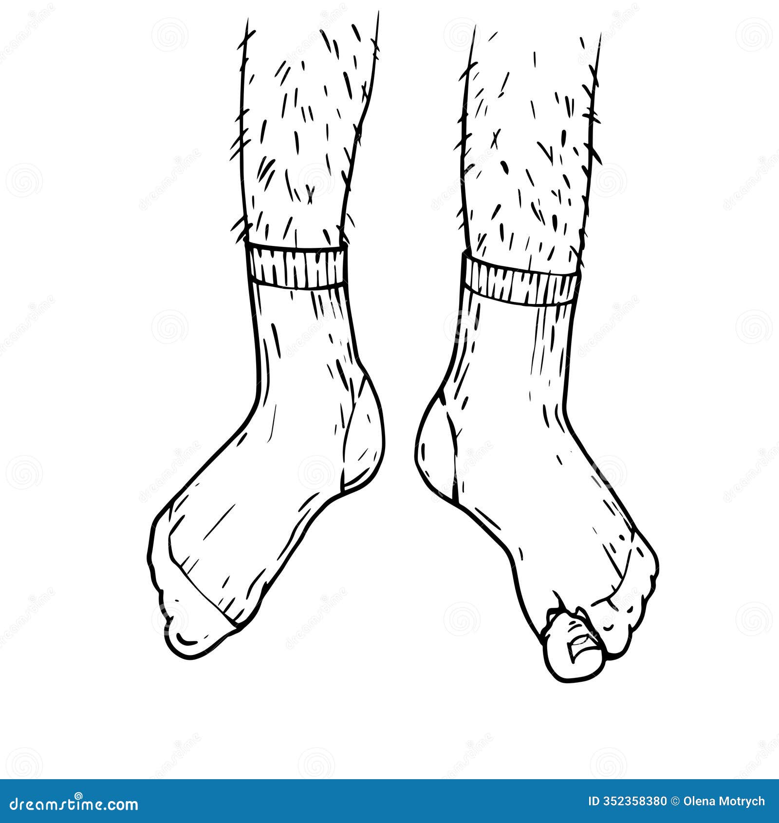 Man Legs in Torn Socks. Hand Drawing Socks Label, Poor, Financial ...