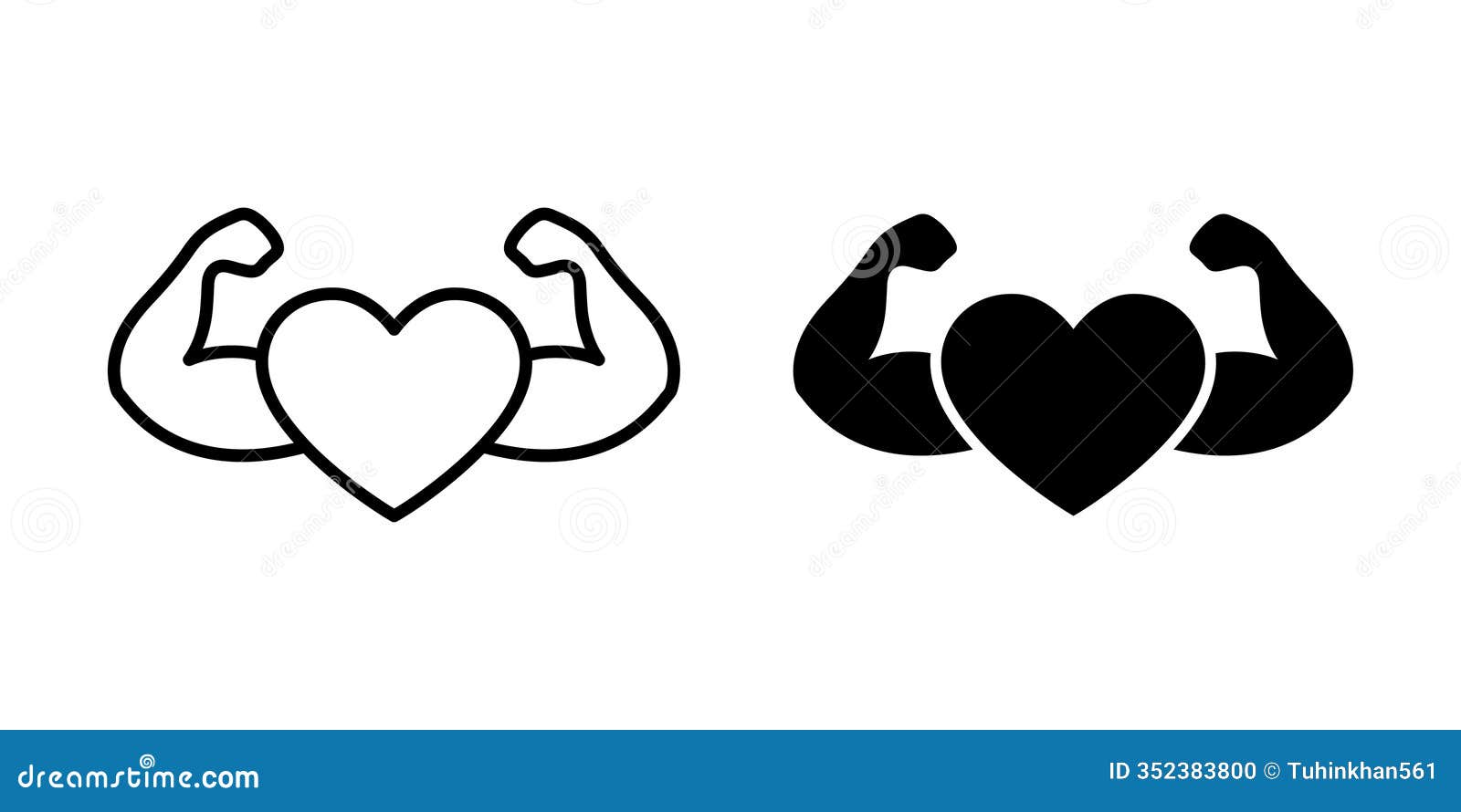 Strong Health Icons. Heart with Muscle Arms Icon Set. Strong Heart Line ...