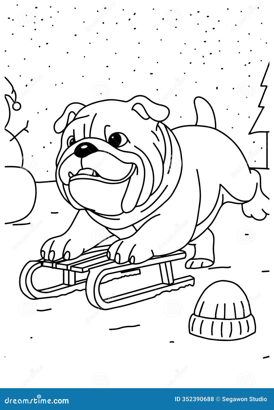 Coloring Book Cute Dog Play Ice Skating in Nature Snow Illustration ...