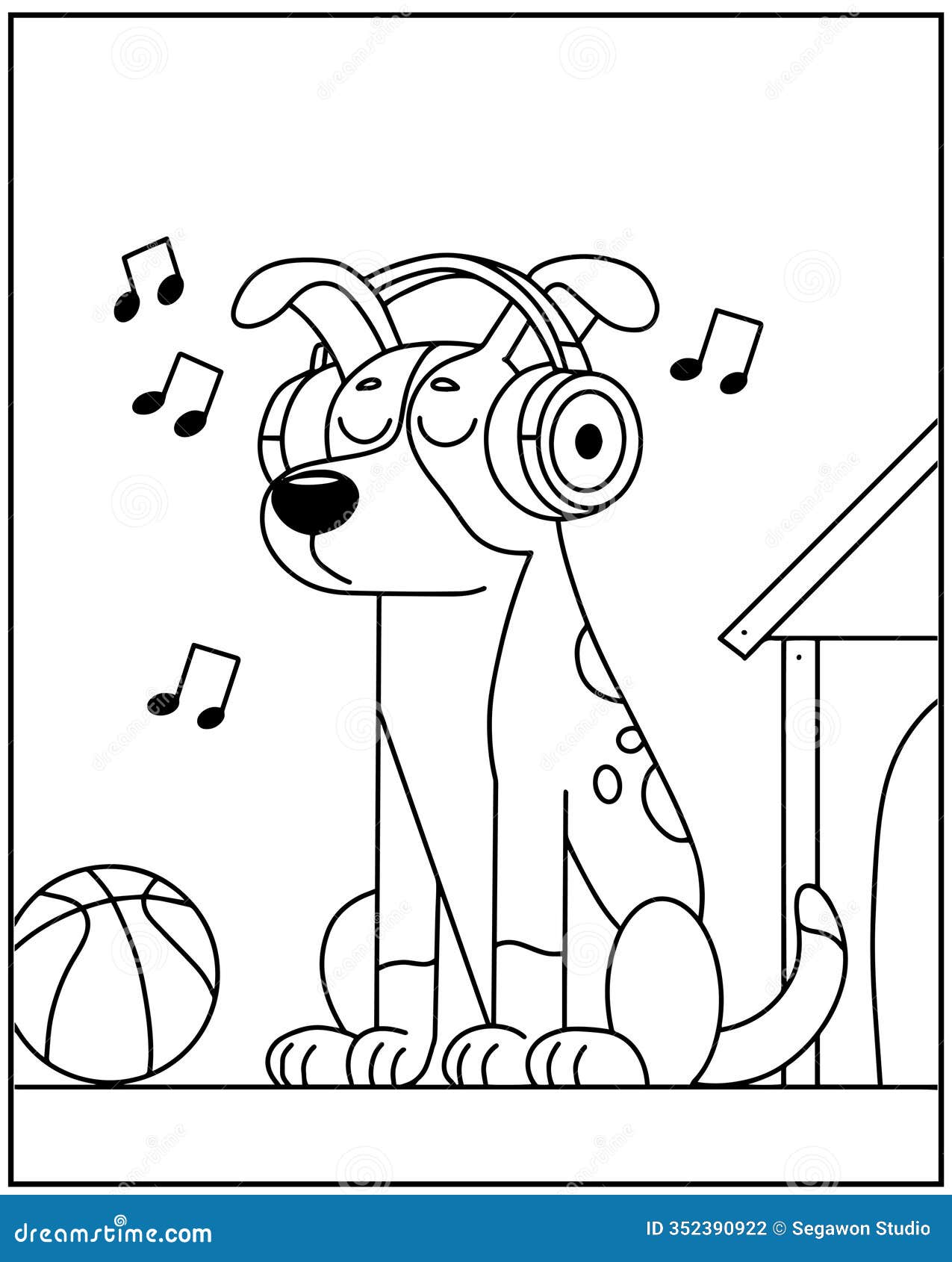 Coloring Book Design Cute Dog Wearing Headphone Listening Music ...