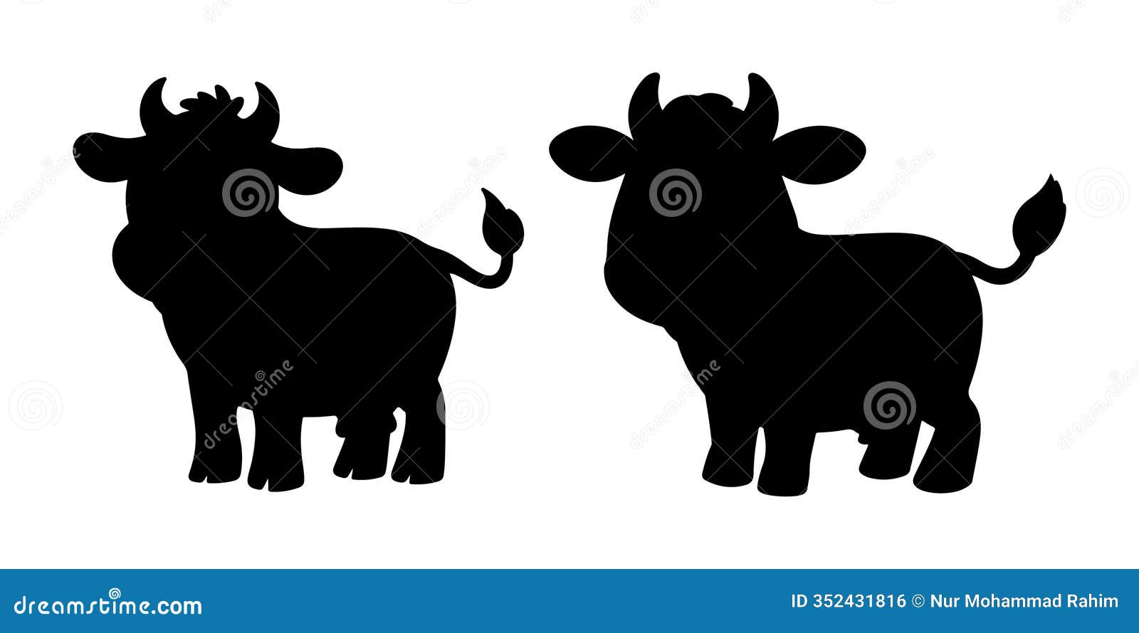 Cute Black Silhouette of Two Cows Vector Stock Illustration ...