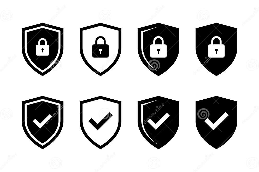 Security Shield Icon Set. Security Shield Symbols with Checks Mark and ...