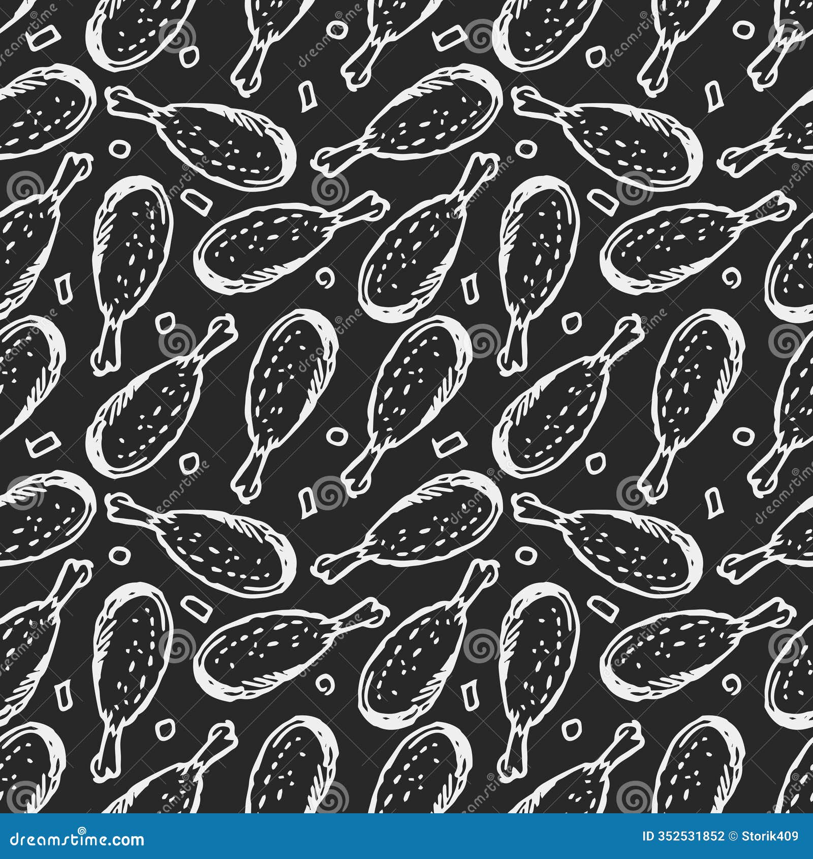 Seamless Pattern with Chicken Legs. Meat Background. Doodle Chicken ...