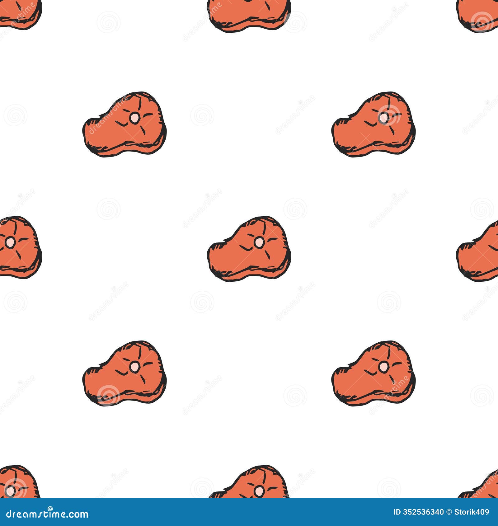 Steak Pattern, Various Beef Cuts, Realistic Raw Meat Illustration ...