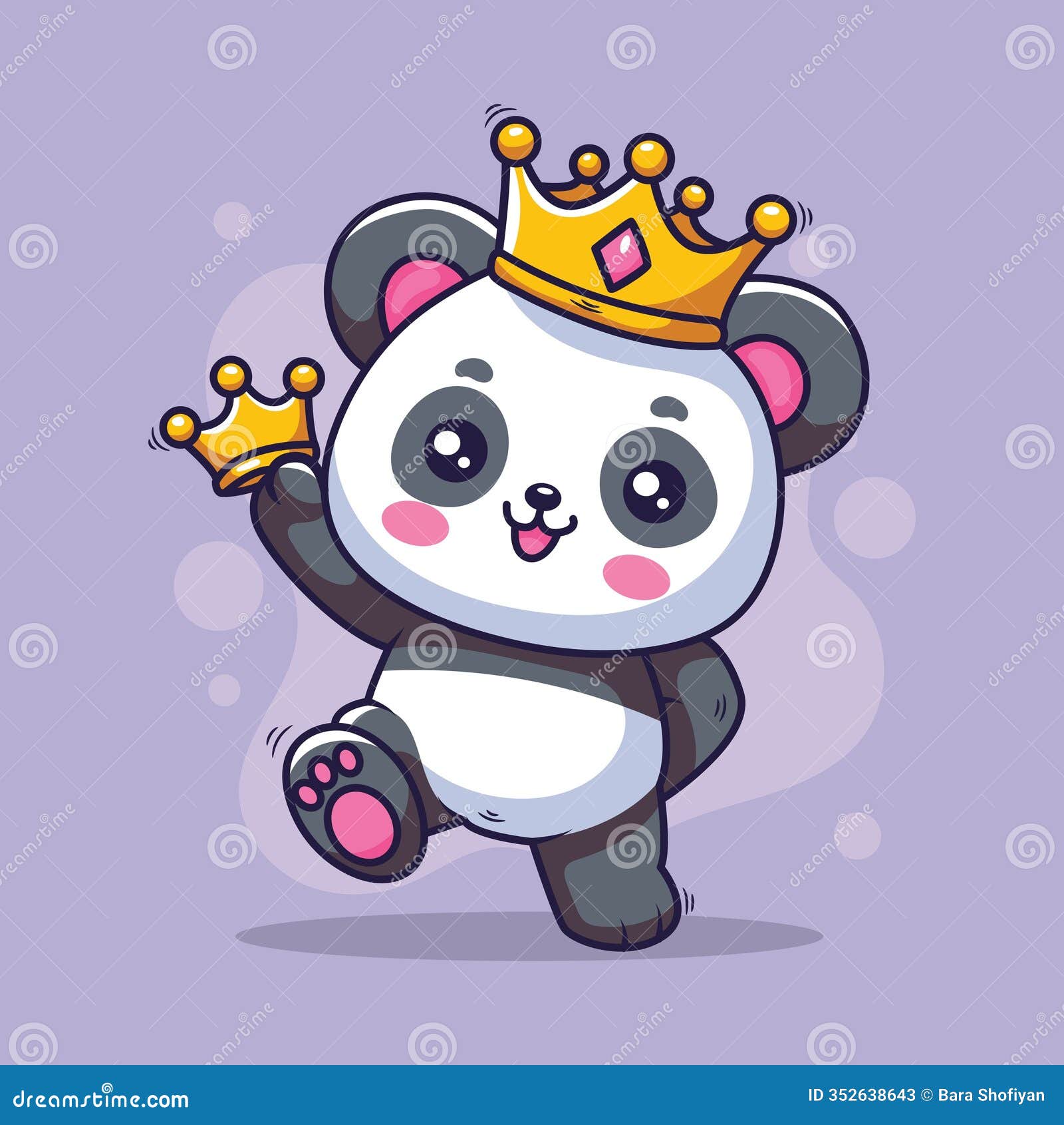 Cute Panda with Crown. Vector Illustration in Cartoon Style Stock ...