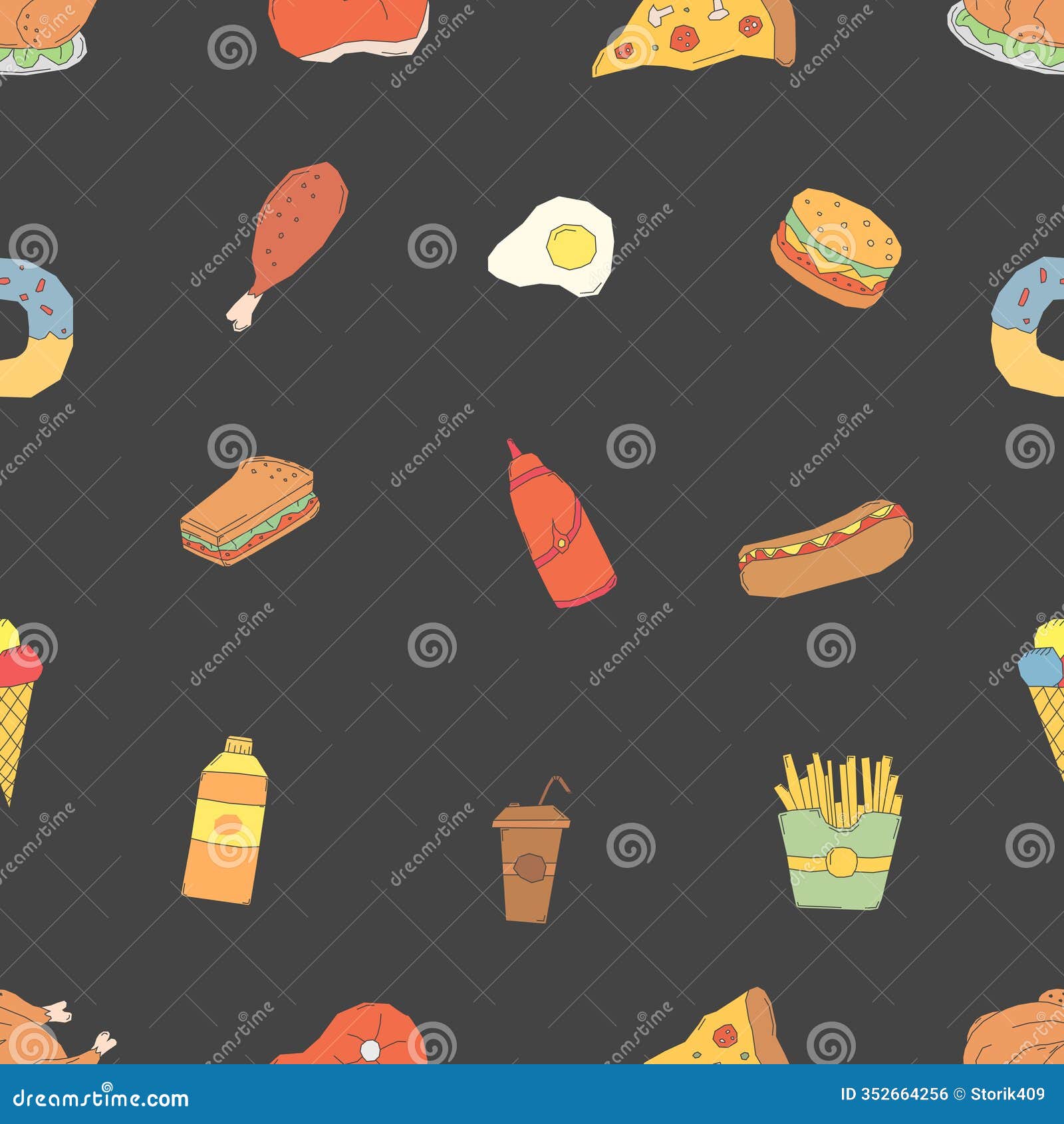 Seamless Fast Food Pattern. Fast Food Background. Drawn Food Pattern ...