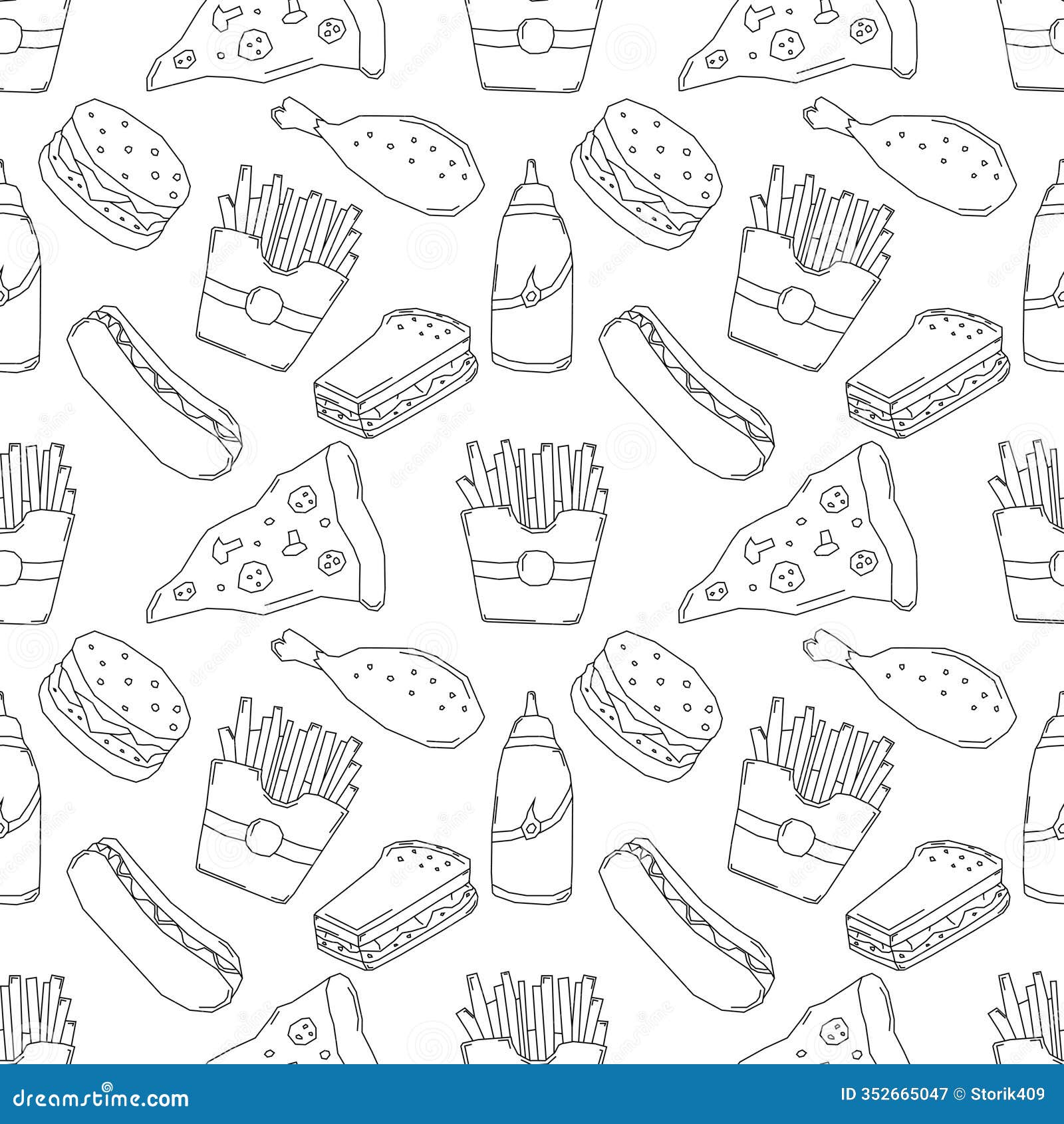 Seamless Fast Food Pattern. Fast Food Background. Drawn Food Pattern ...