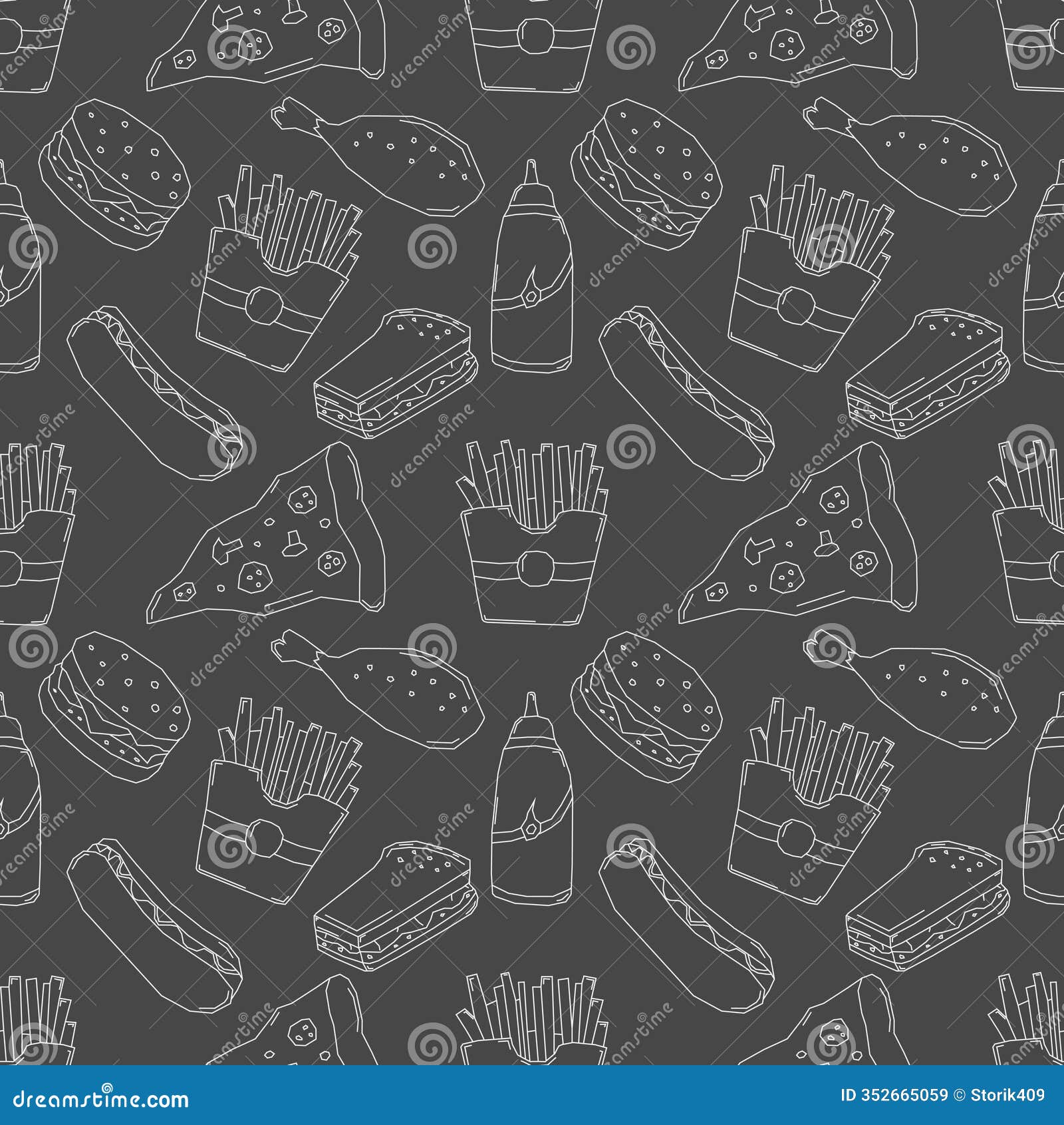 Seamless Fast Food Pattern. Fast Food Background. Drawn Food Pattern ...