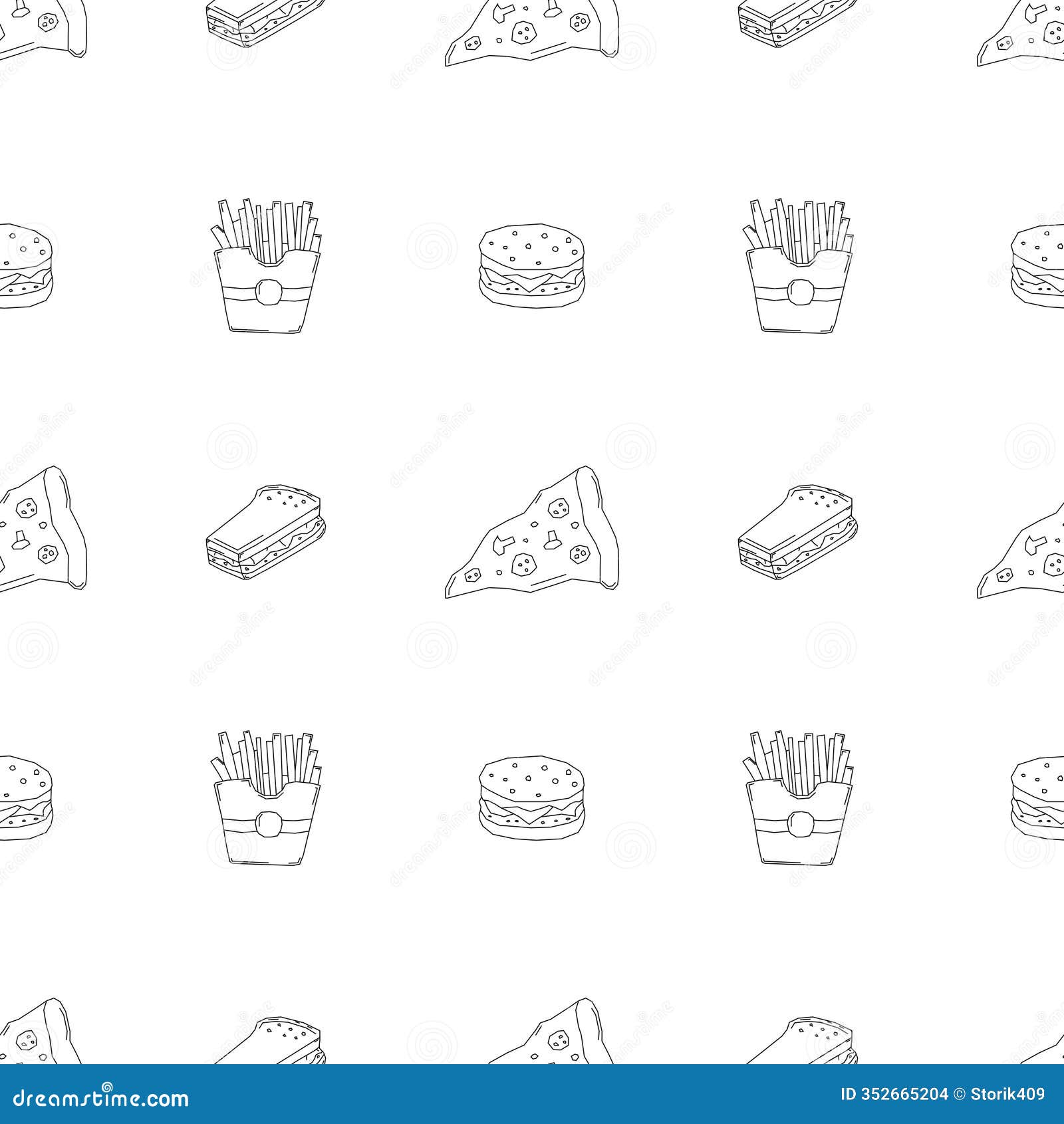 Seamless Fast Food Pattern. Fast Food Background. Drawn Food Pattern ...