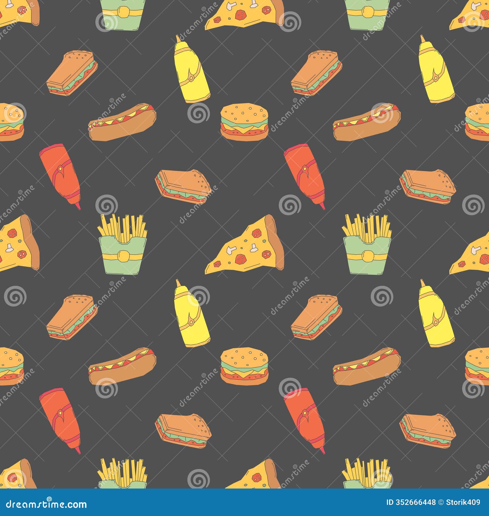 Seamless Fast Food Pattern. Fast Food Background. Drawn Food Pattern ...