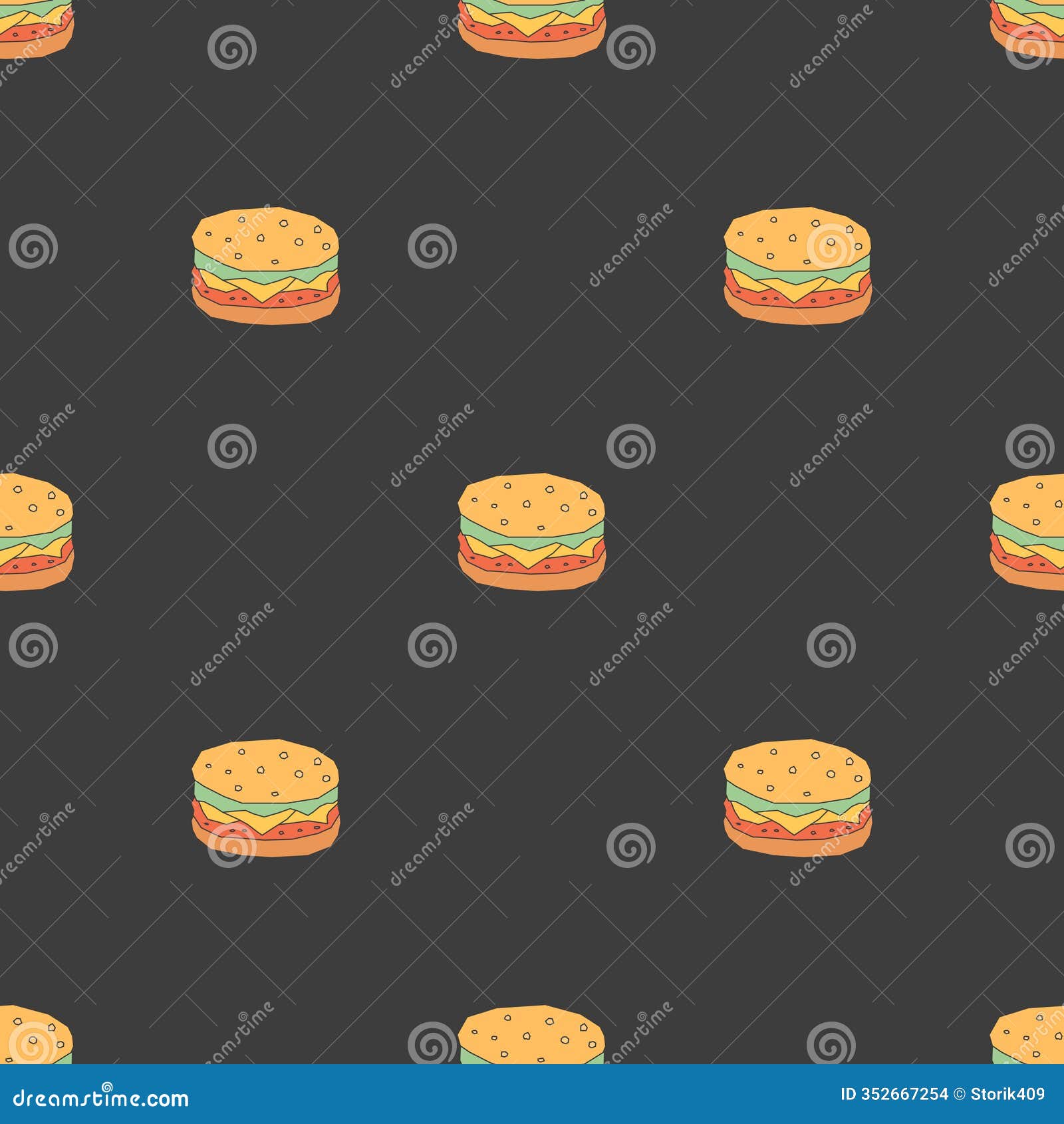 Burger Pattern. Drawn Hamburger Background. Doodle Hand Drawn Hamburger ...