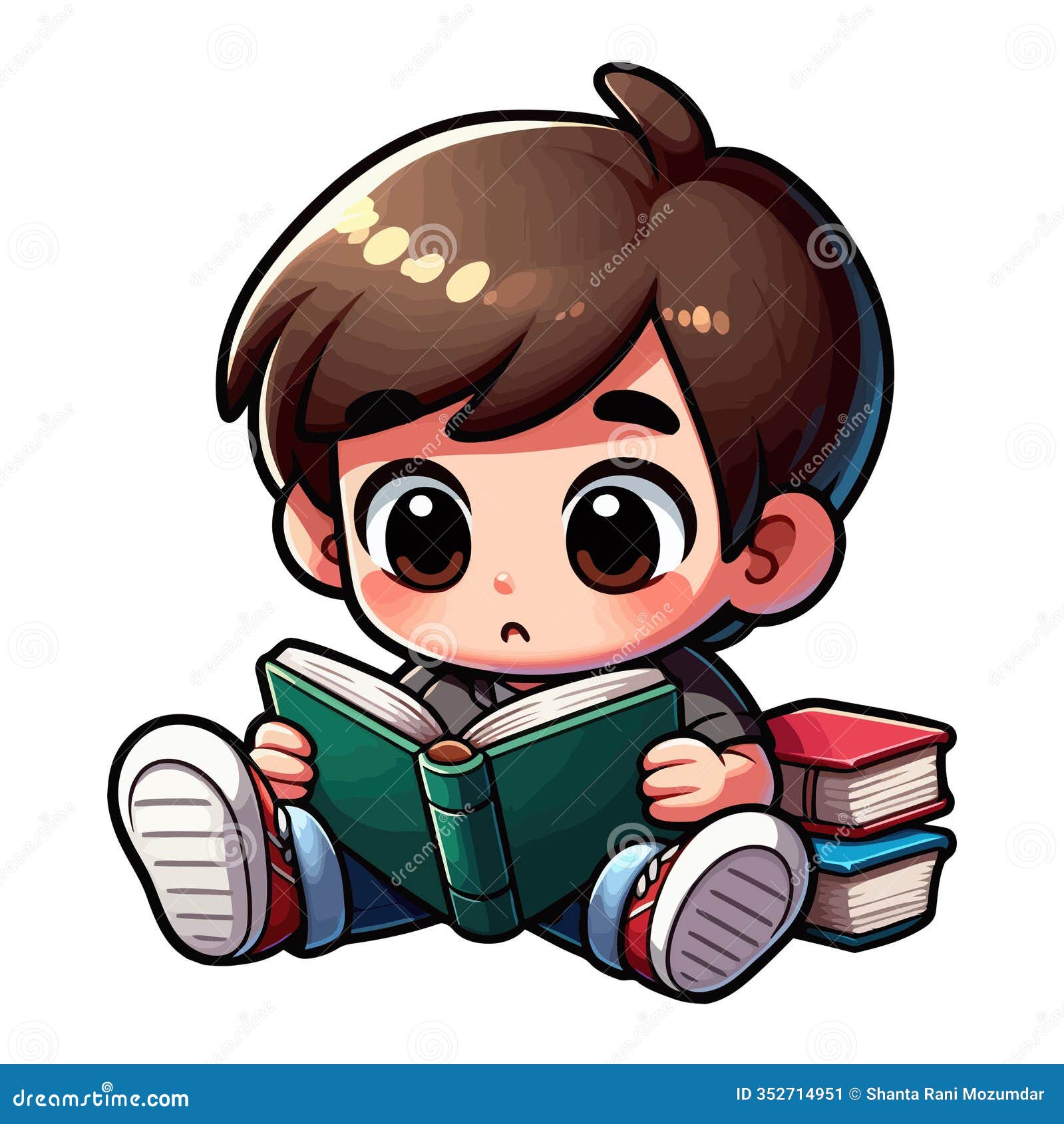 Adventures in Reading - Boy with a Library Background Stock ...