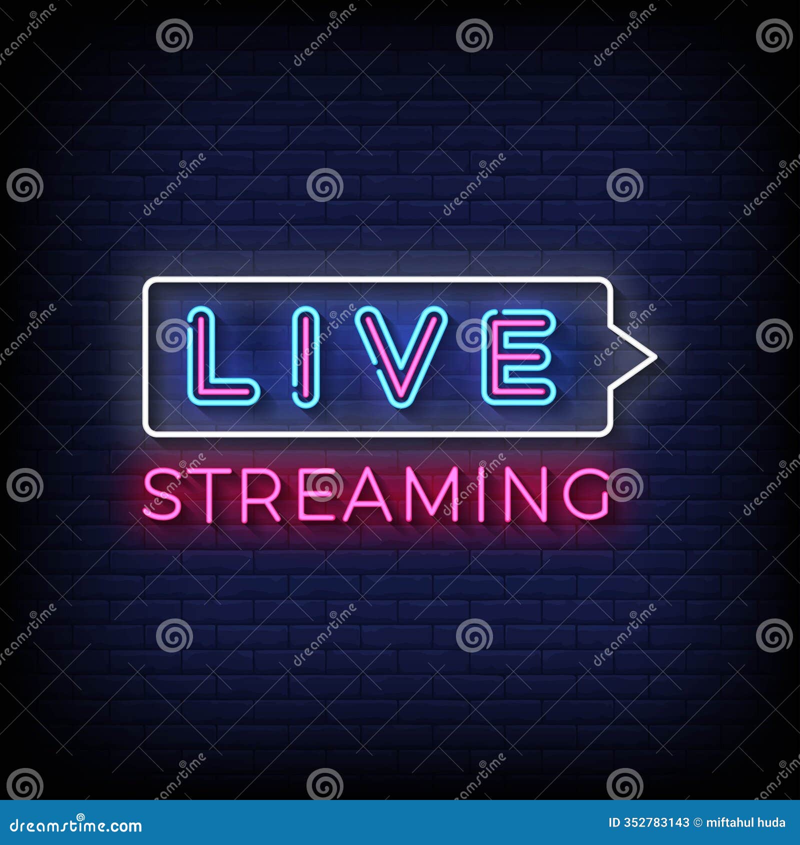 Live Streaming Neon Sign Style with Brick Wall Background Vector Stock ...