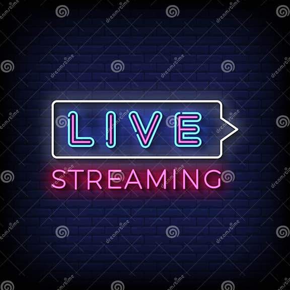 Live Streaming Neon Sign Style with Brick Wall Background Vector Stock ...