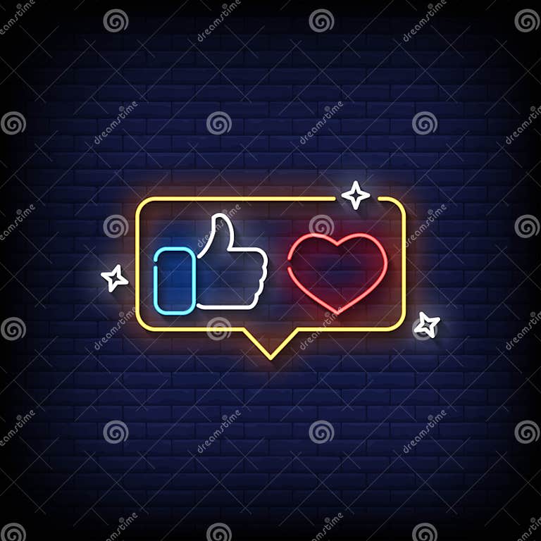 Like Neon Sign Style with Brick Wall Background Vector Stock ...