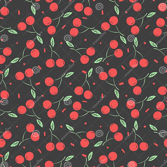Seamless Cherry Pattern. Doodle Vector with Cherry Icons. Vintage ...