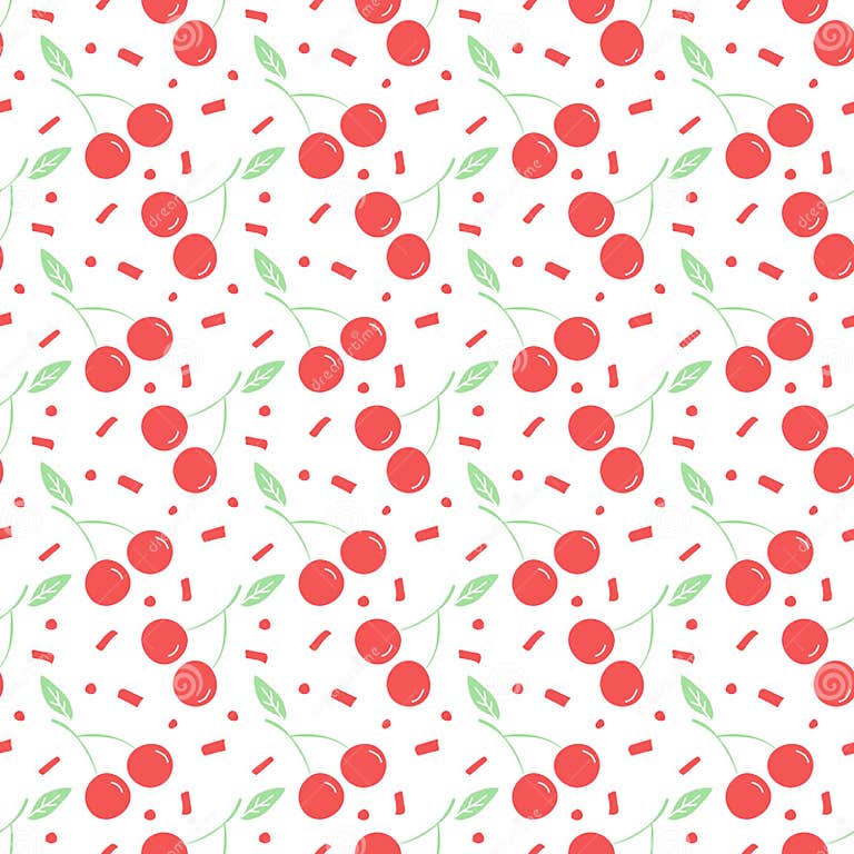 Seamless Cherry Pattern. Doodle Vector with Cherry Icons. Vintage ...