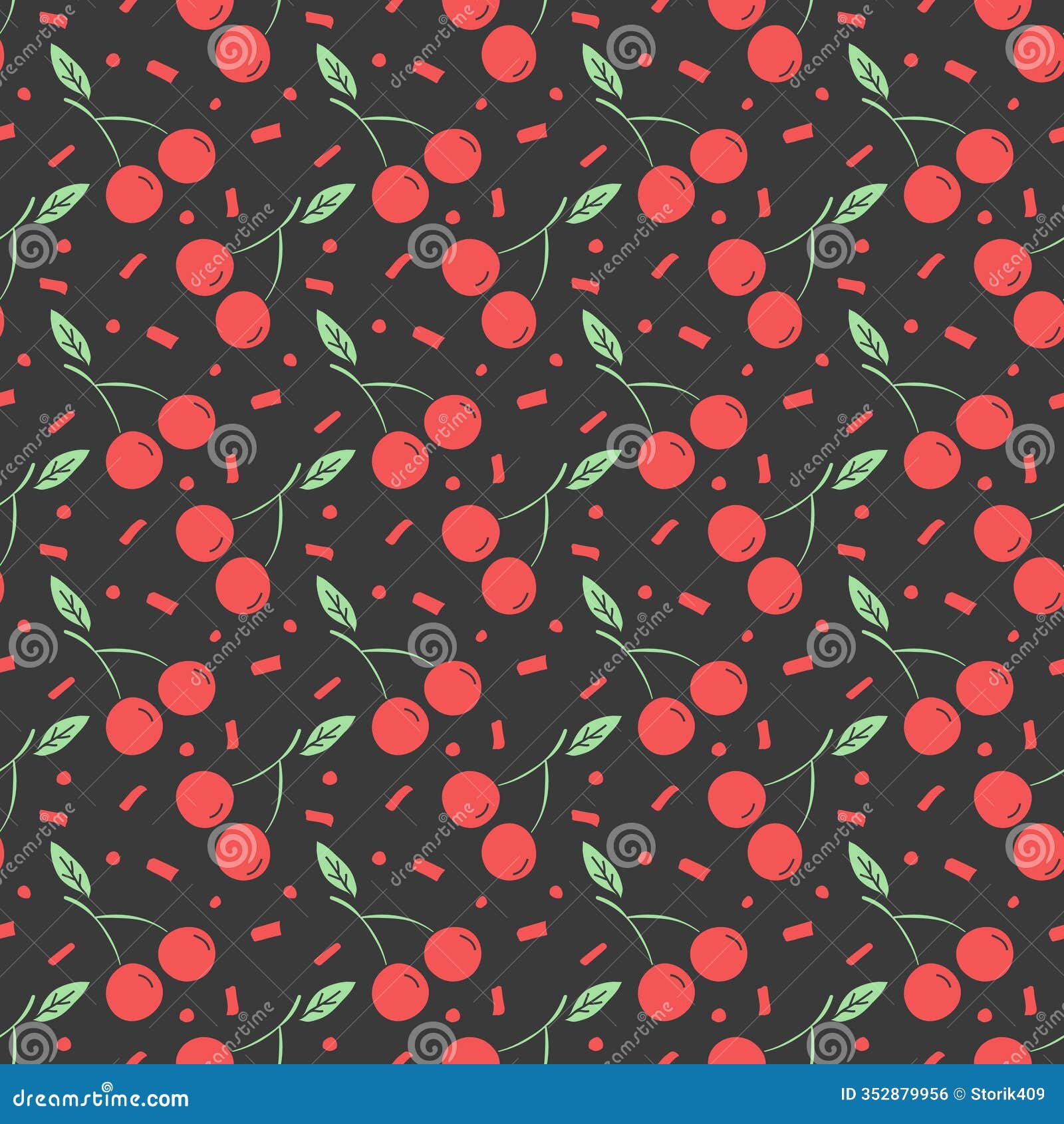 Seamless Cherry Pattern. Doodle Vector with Cherry Icons. Vintage ...