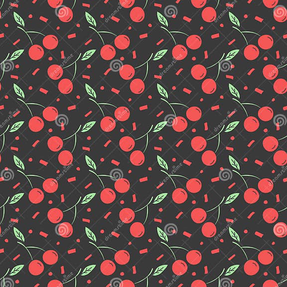 Seamless Cherry Pattern. Doodle Vector with Cherry Icons. Vintage ...