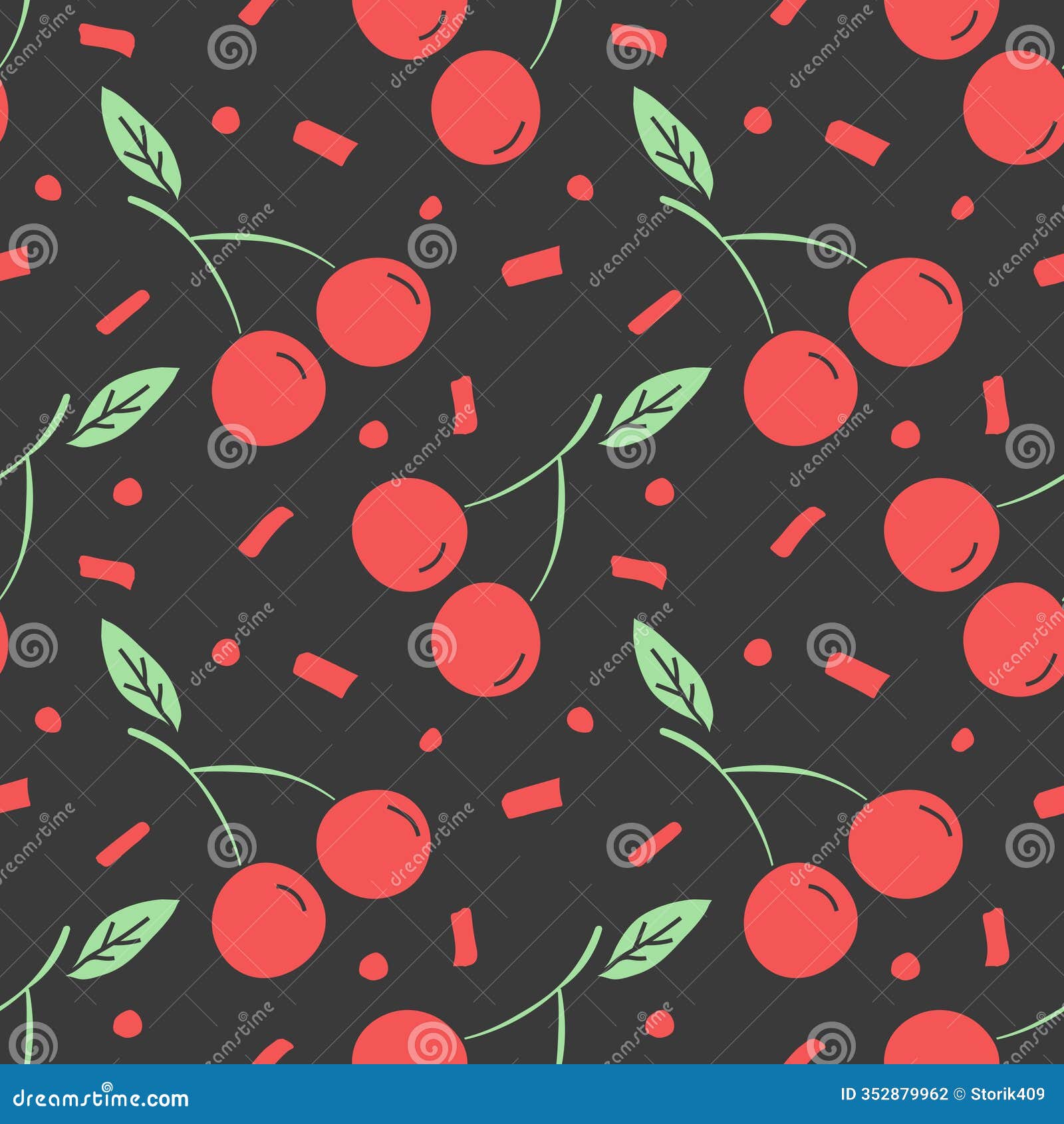 Seamless Cherry Pattern. Doodle Vector with Cherry Icons. Vintage ...
