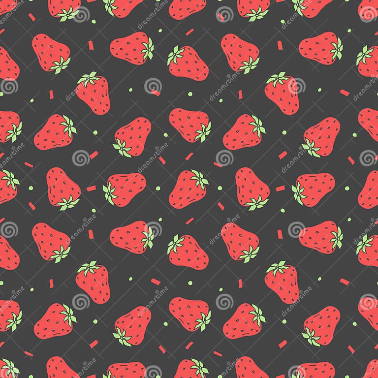Seamless Strawberries Pattern. Doodle Vector with Strawberries Icons ...