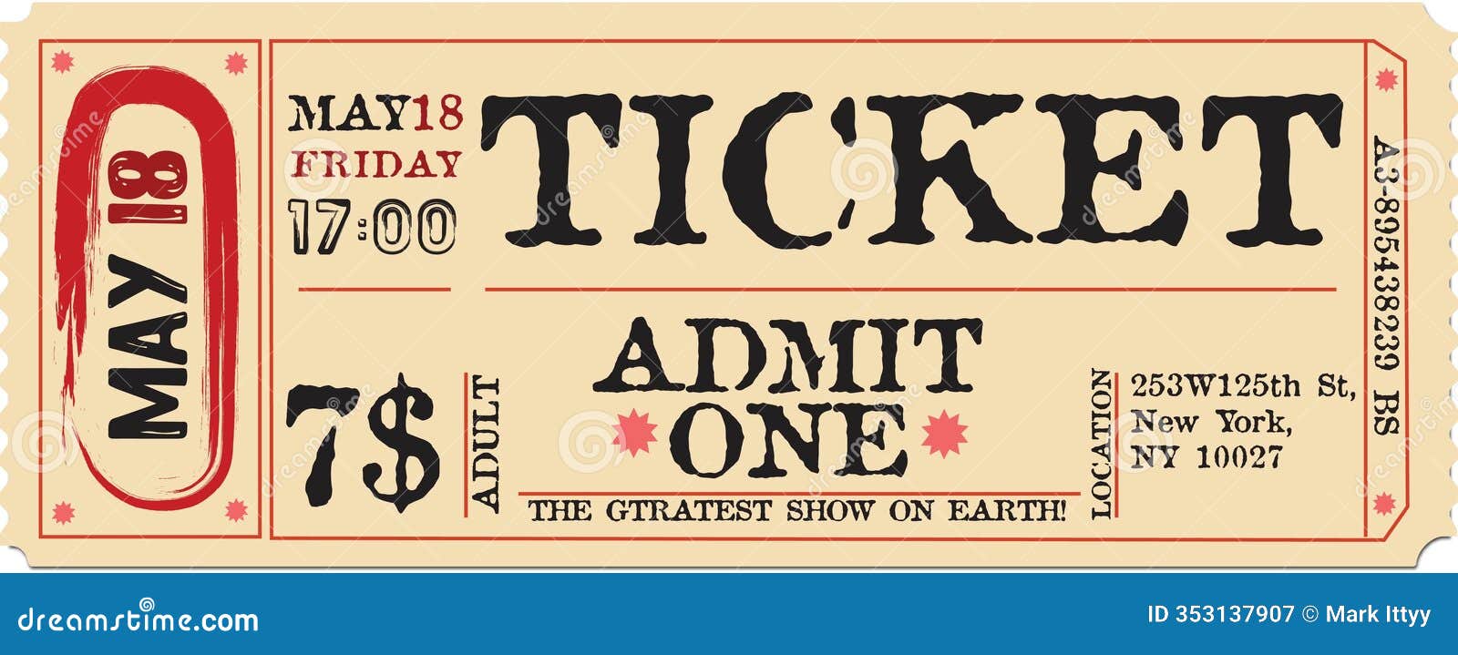 Simple Ticket on a Beige Background with Large Print, Date and Number ...