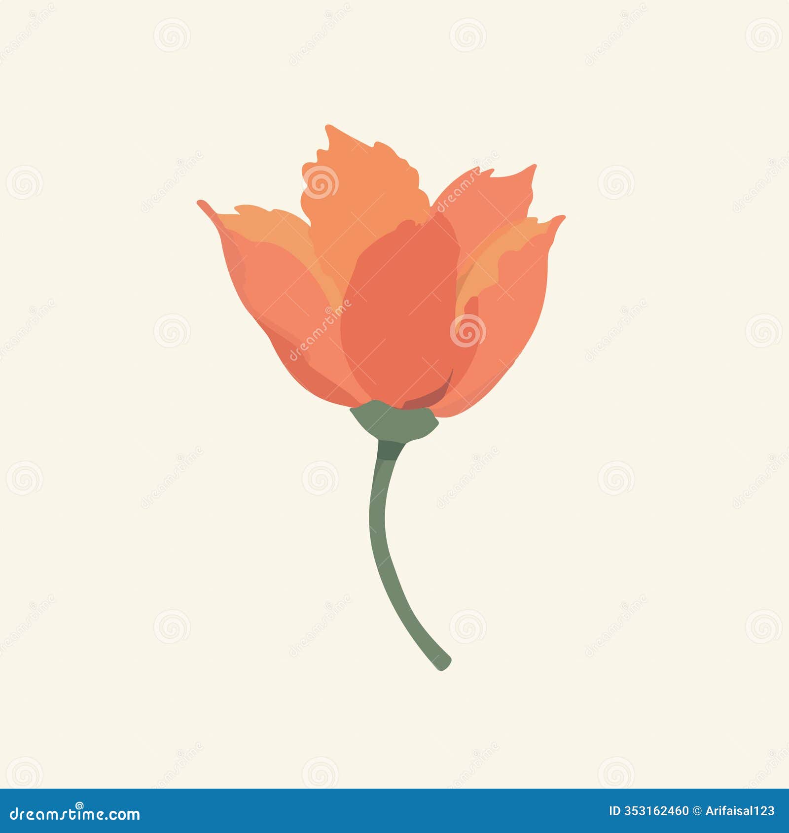Minimalist Orange Flower Illustration with Stem 2D Vector Illustration ...