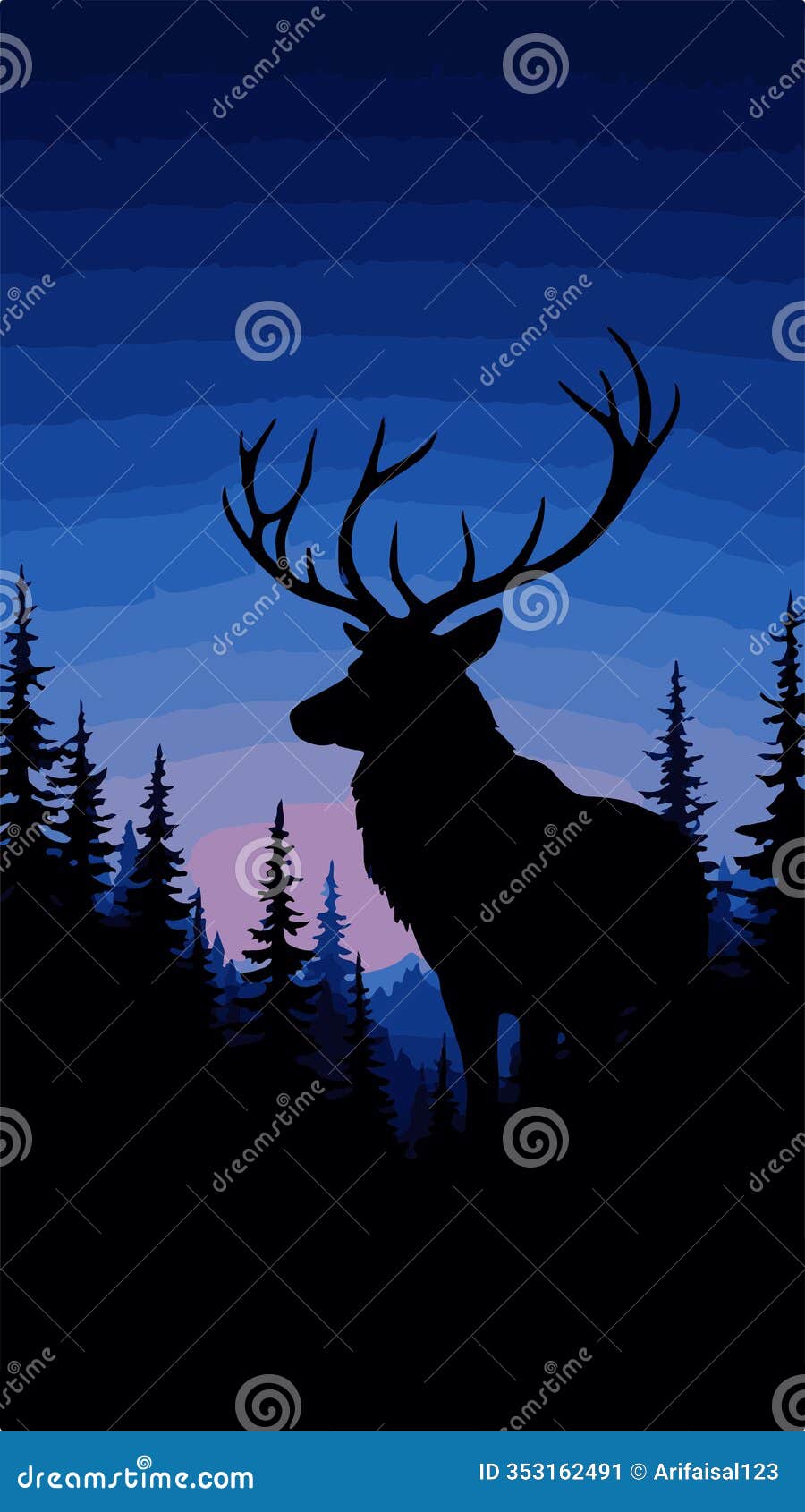 Stag Silhouette Under a Twilight Sky 2D Vector Illustration Stock ...