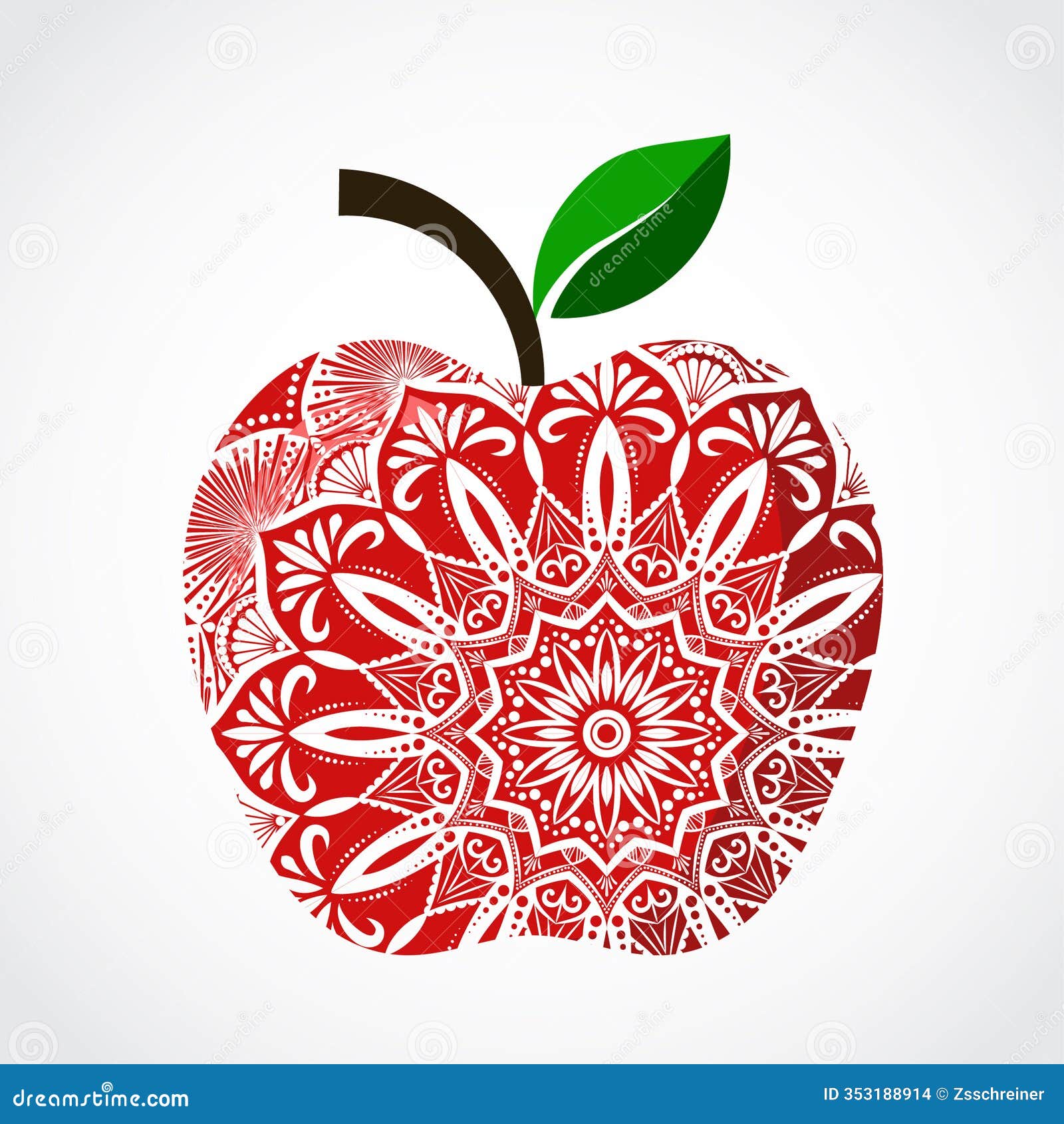 Ornamental Apple Mandala Decorative Design Stock Vector - Illustration ...