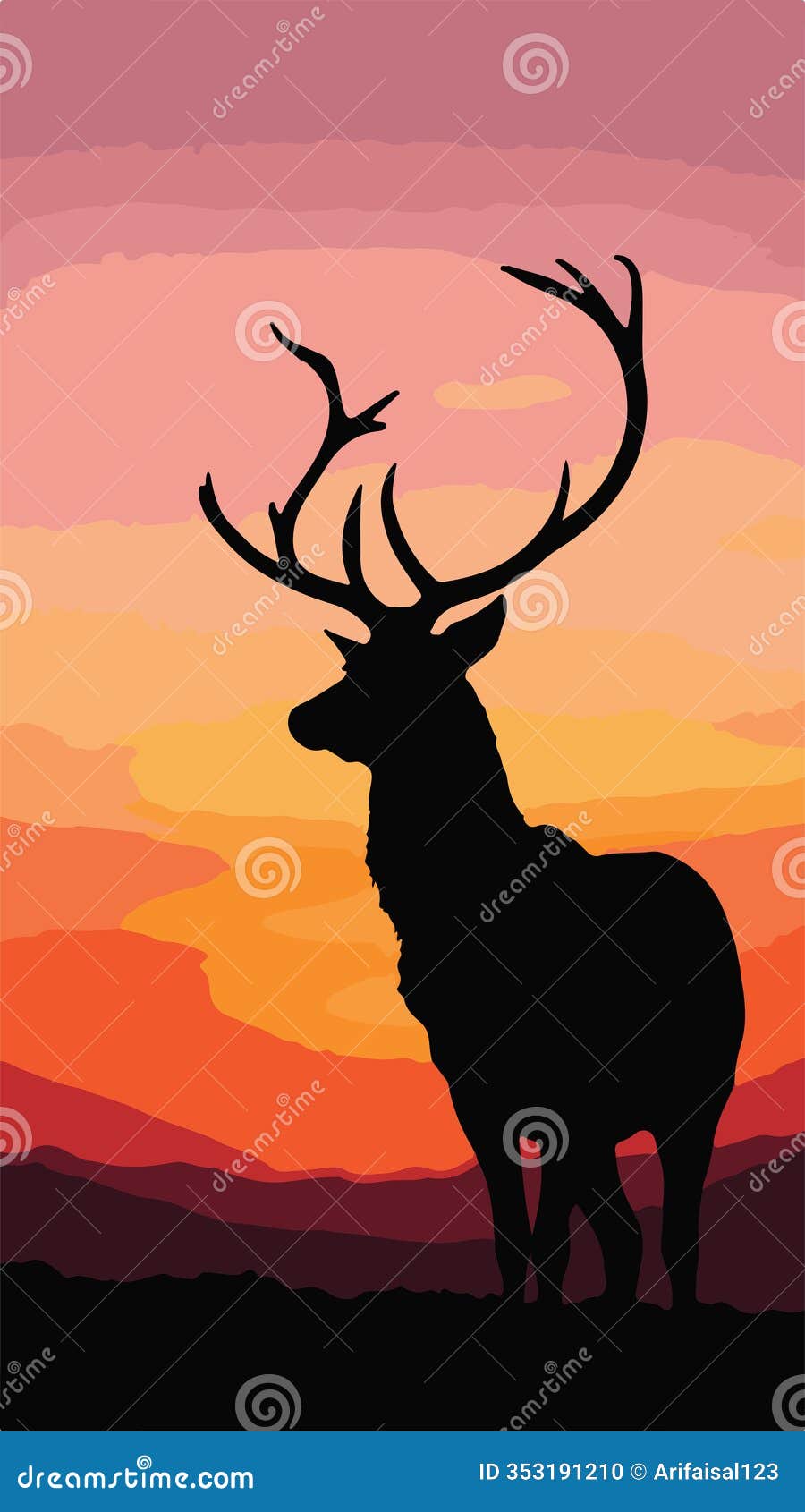 Majestic Stag Silhouette at Sunset 2D Vector Illustration for Drawing ...