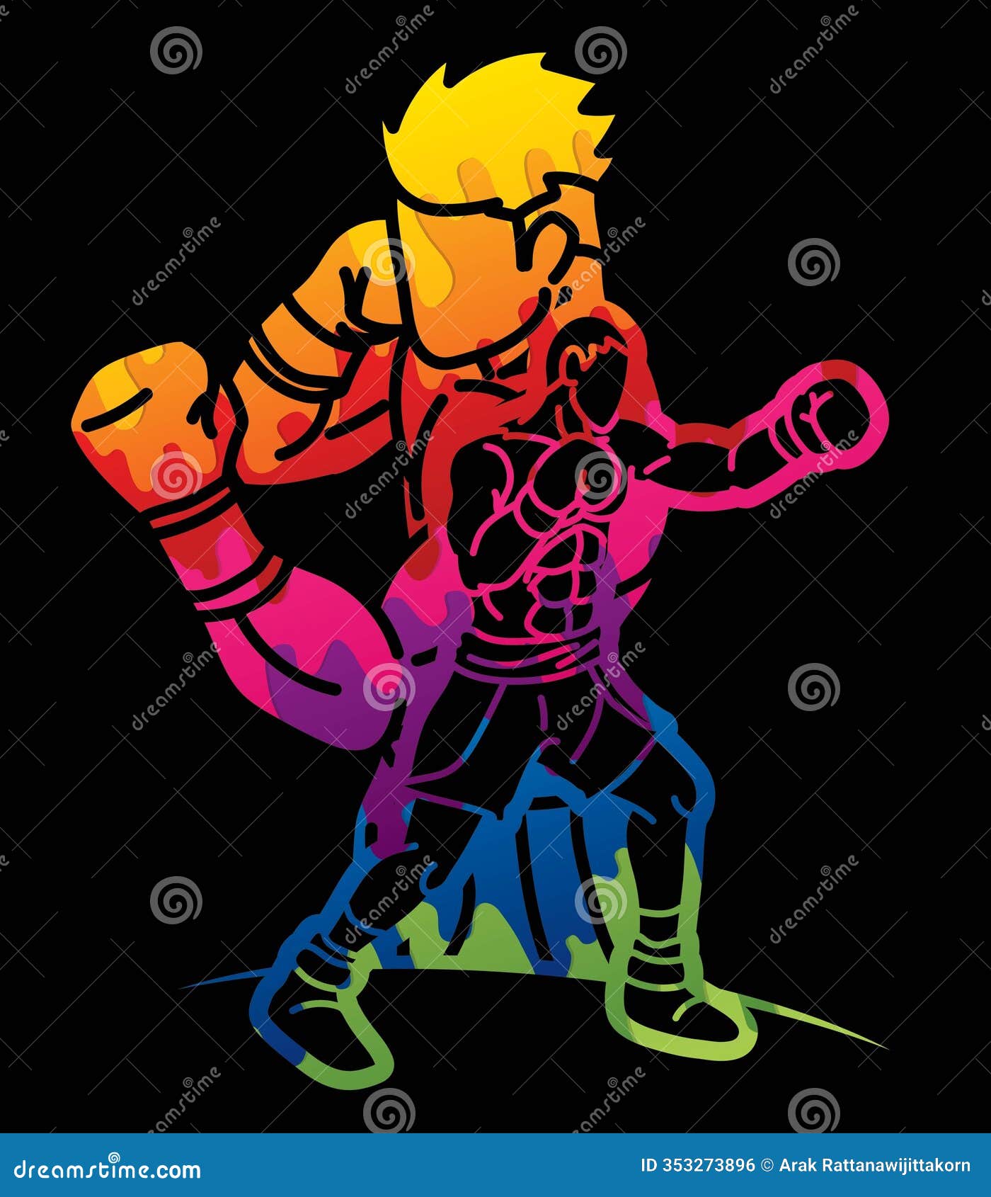 Group of Fighter Boxing Sport Boxer Men Fighting Punching Mix Action ...