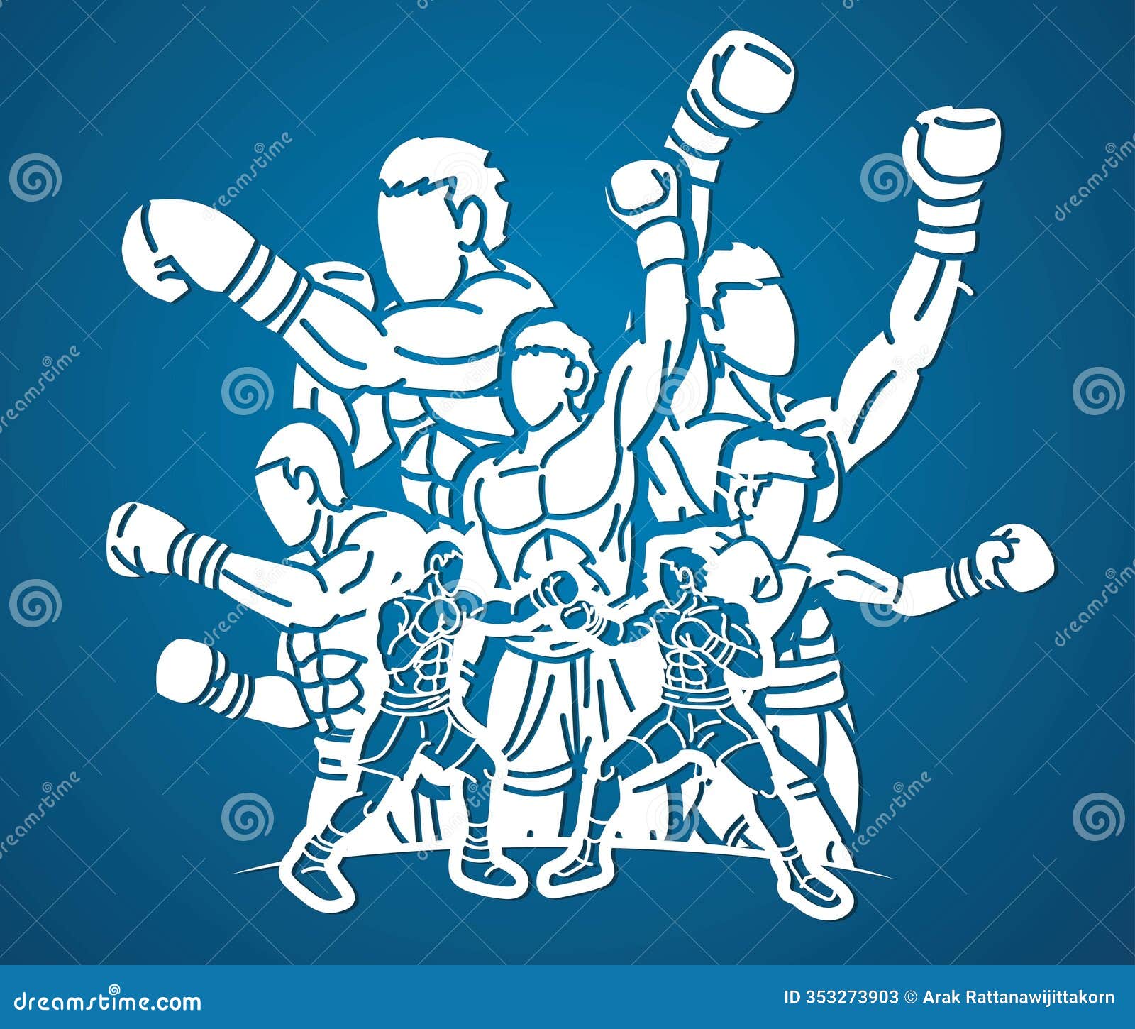 Group of Fighter Boxing Sport Boxer Men Fighting Punching Mix Action ...