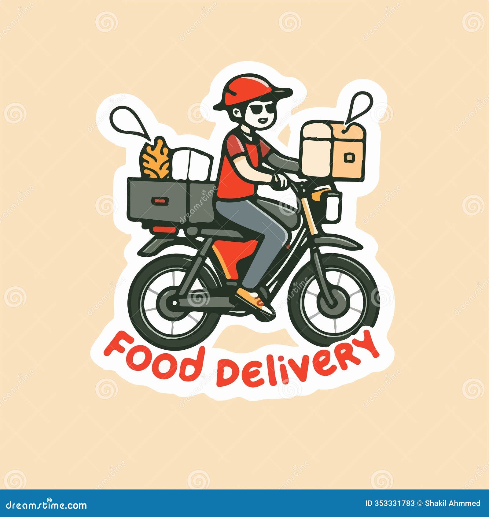 Restaurant Food Delivery Man Logo with Motor Bike Sticker Label Vector ...