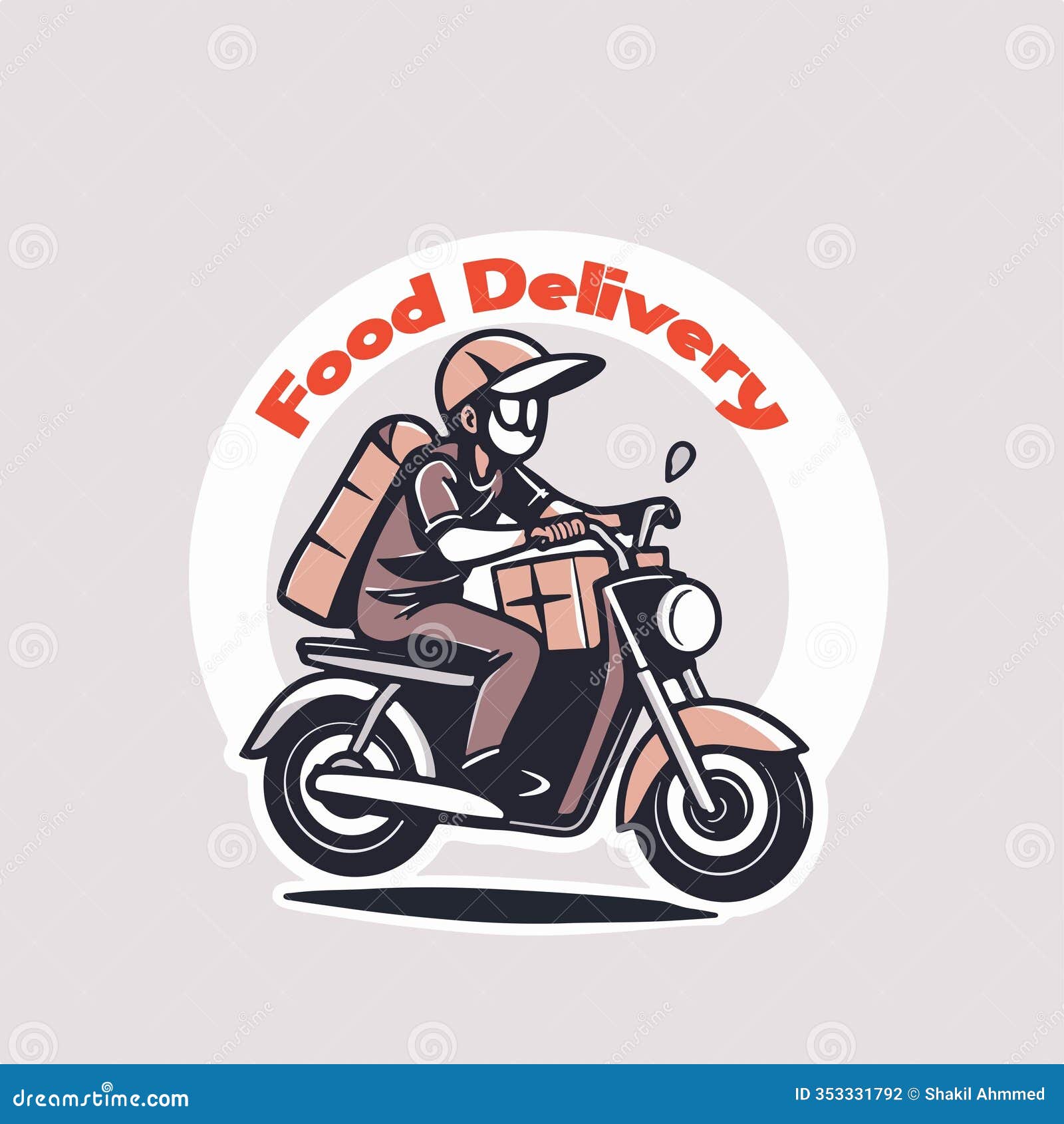 Food Delivery Man Logo with Motor Bike Sticker Label Vector Design ...