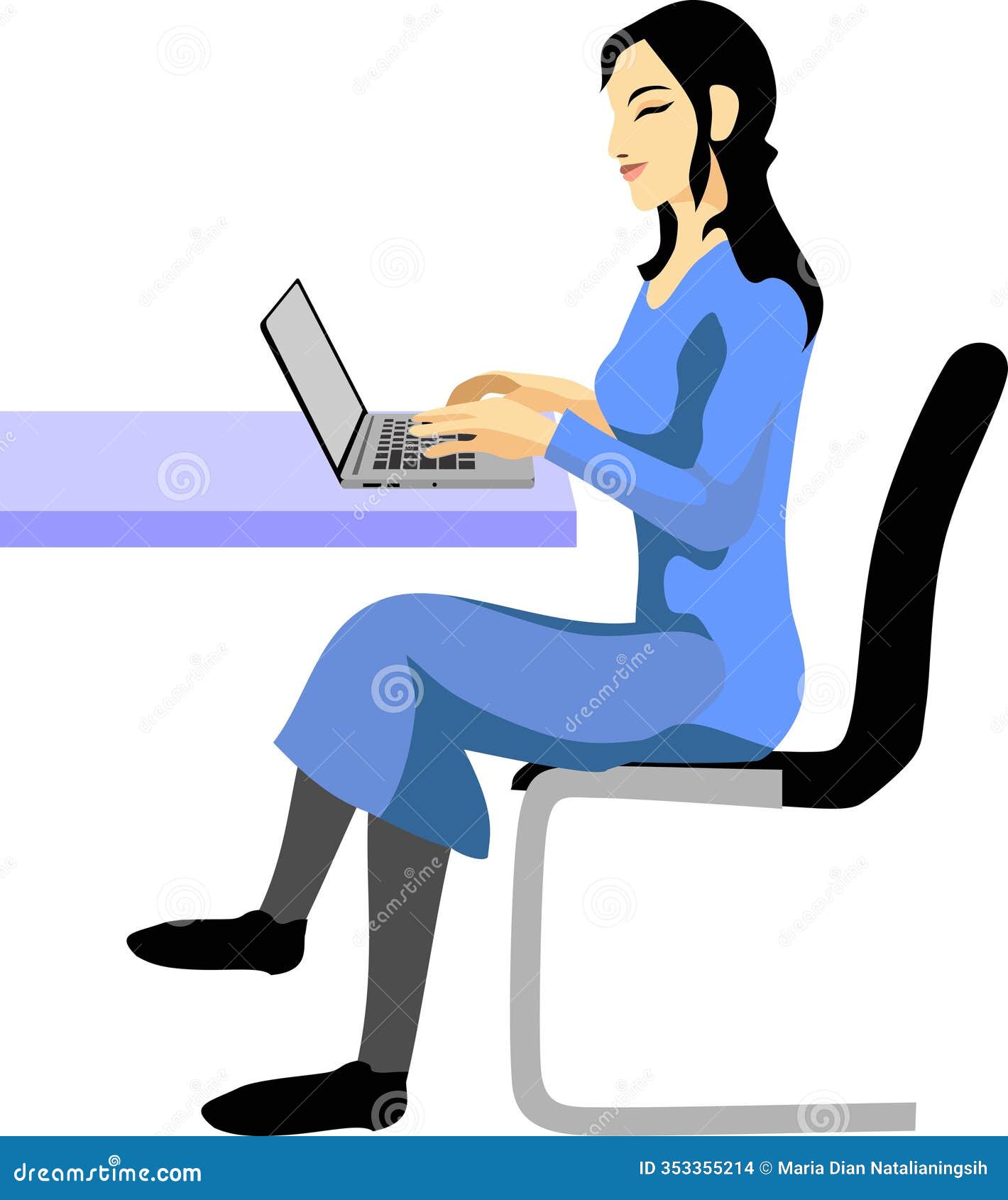 Beauty Girl Typing Laptop Office Stock Vector - Illustration of person ...