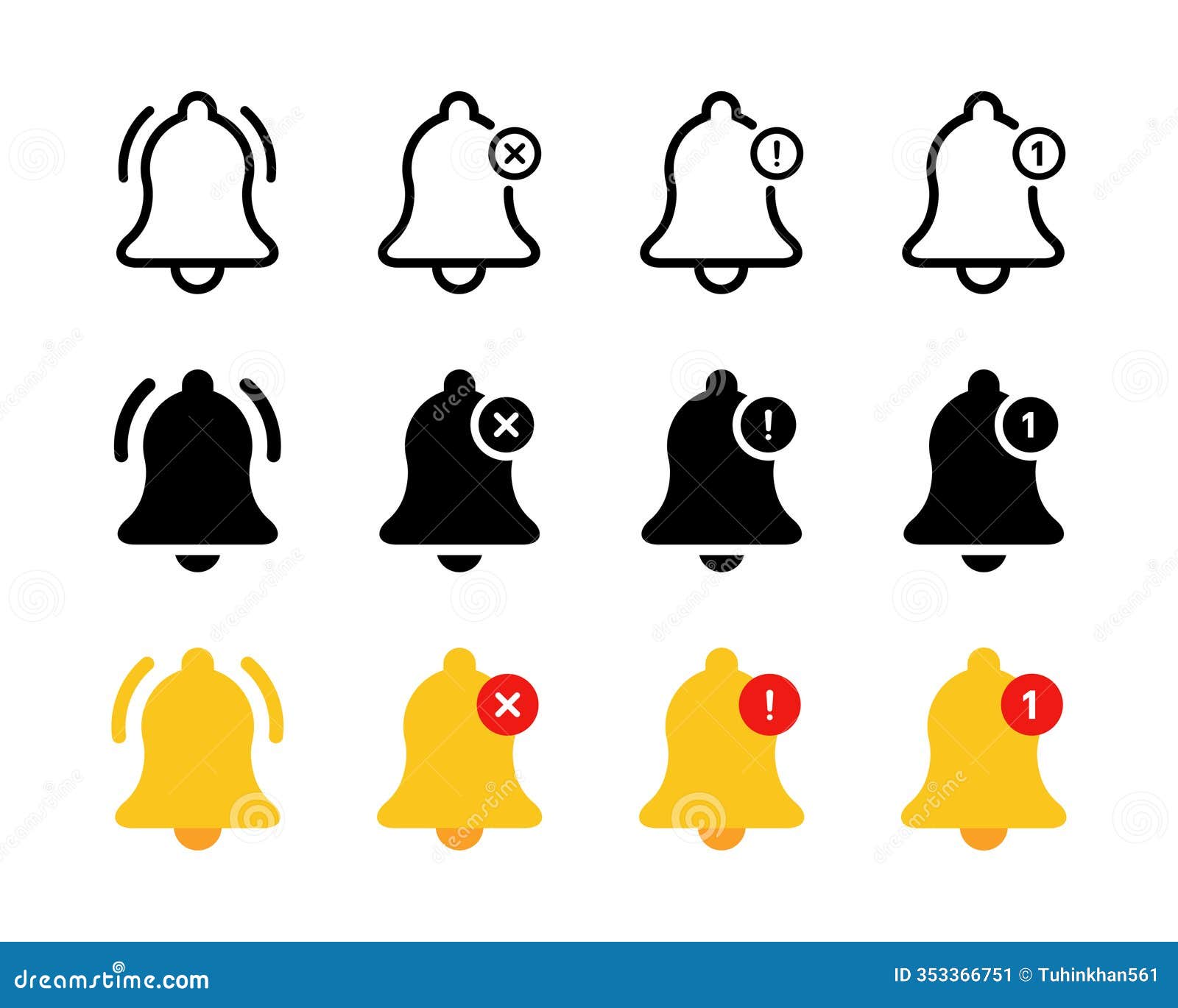 Notification Bell Icon Set. Alarm Symbol. New Incoming Inbox Message ...