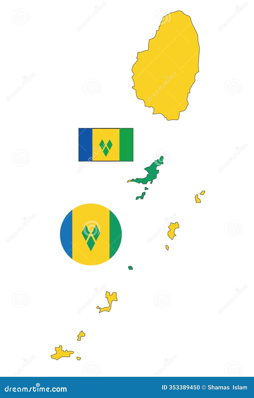 Saint Vincent and the Grenadines Map and Flag Stock Illustration ...