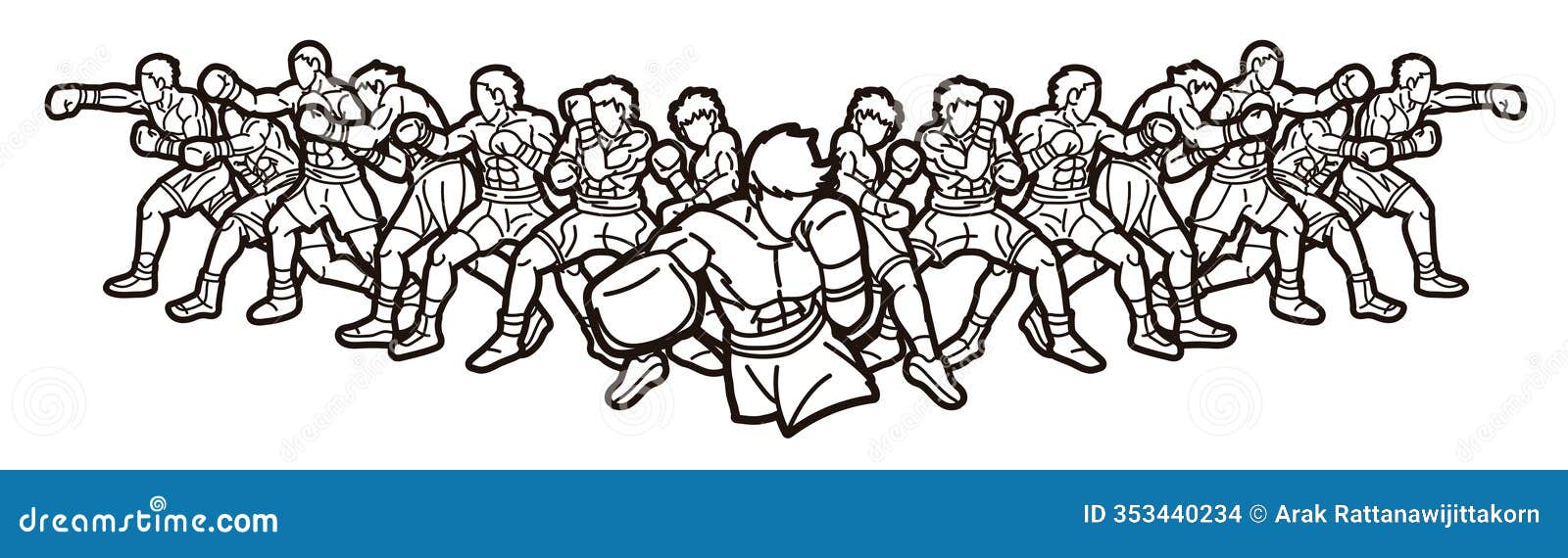 Group of Boxer Boxing Sport Kickboxing Muay Thai Mix Action Cartoon ...