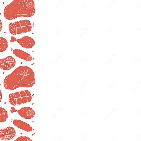 Meat Frame. Doodle Meat Background with Place for Text. Vector ...