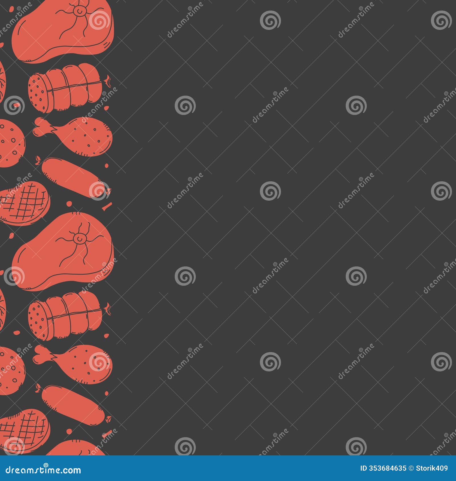 Meat Frame. Doodle Meat Background with Place for Text. Vector ...