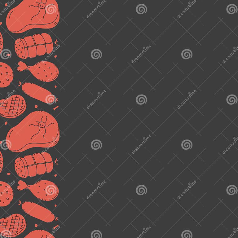 Meat Frame. Doodle Meat Background with Place for Text. Vector ...
