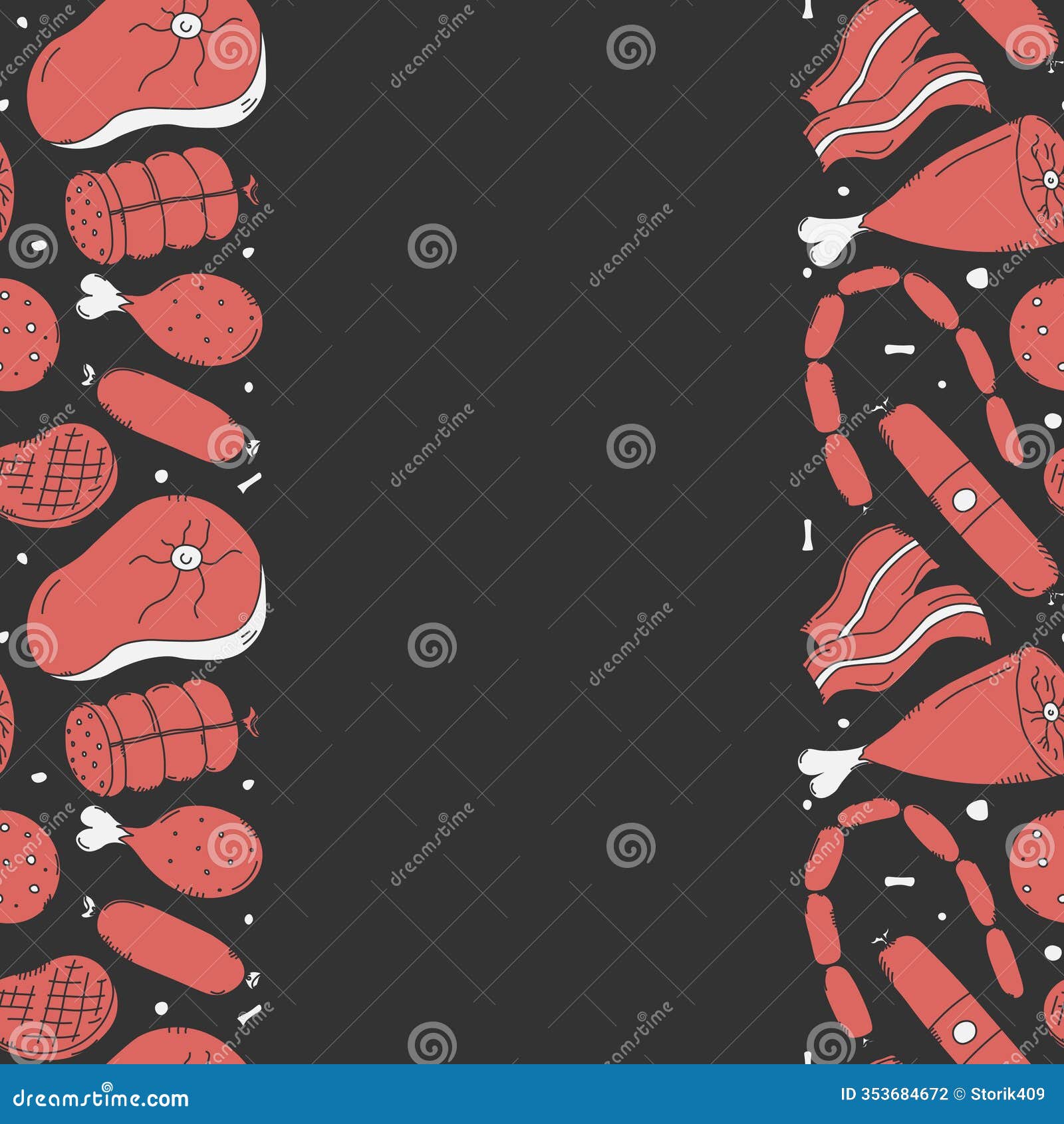 Meat Frame. Doodle Meat Background with Place for Text. Vector ...