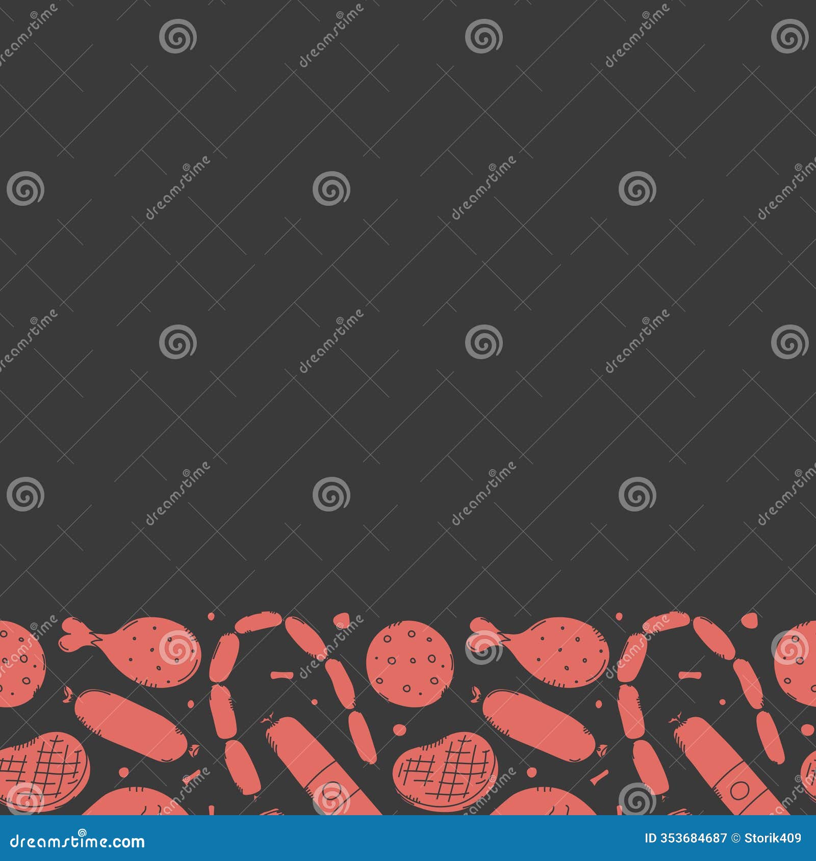 Meat Frame. Doodle Meat Background with Place for Text. Vector ...