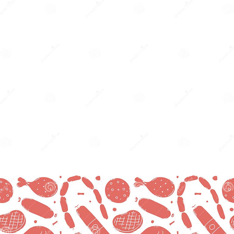 Meat Frame. Doodle Meat Background with Place for Text. Vector ...