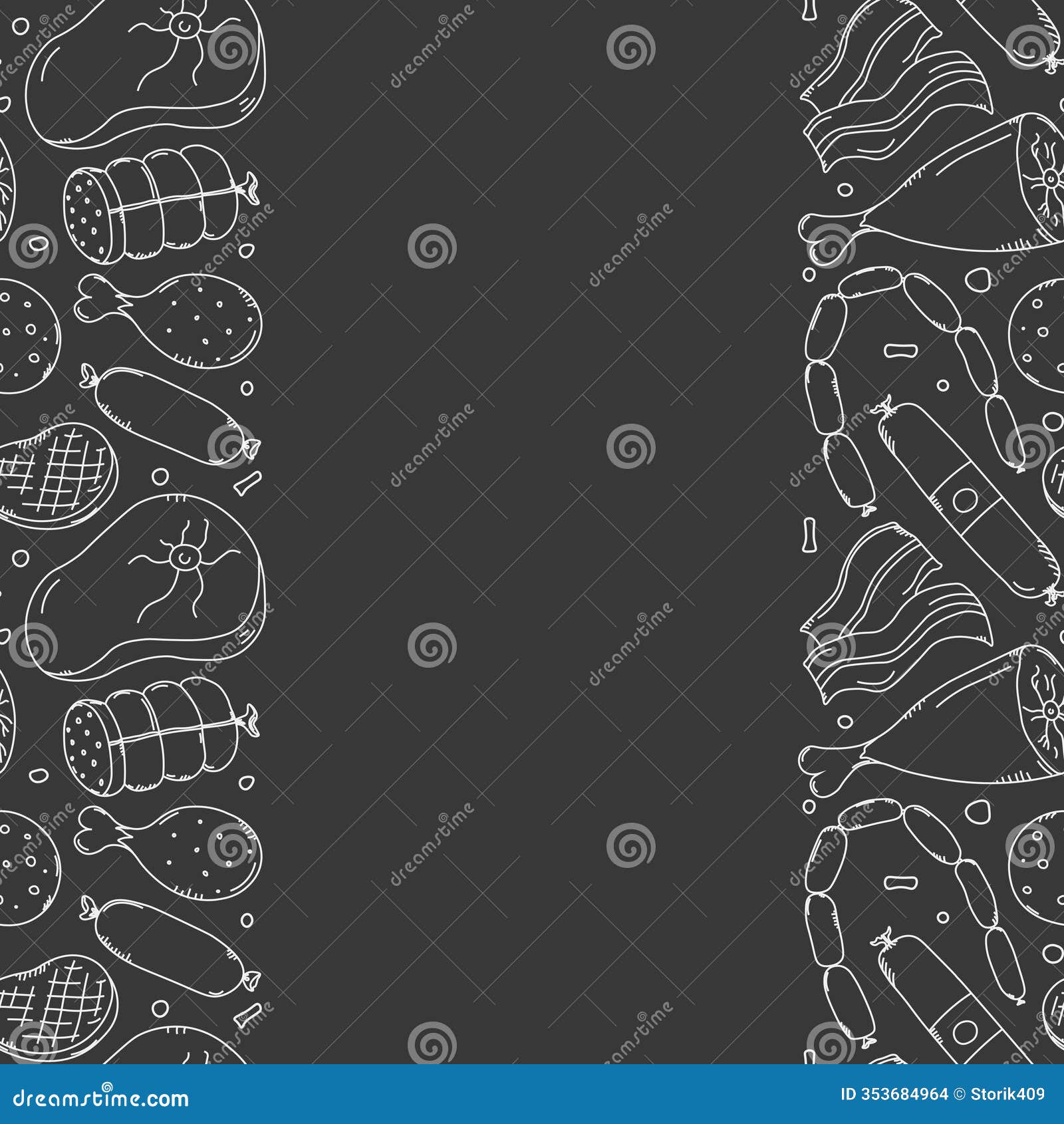Meat Frame. Doodle Meat Background with Place for Text. Vector ...