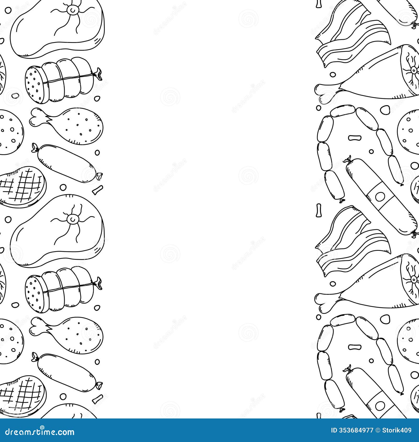 Meat Frame. Doodle Meat Background with Place for Text. Vector ...