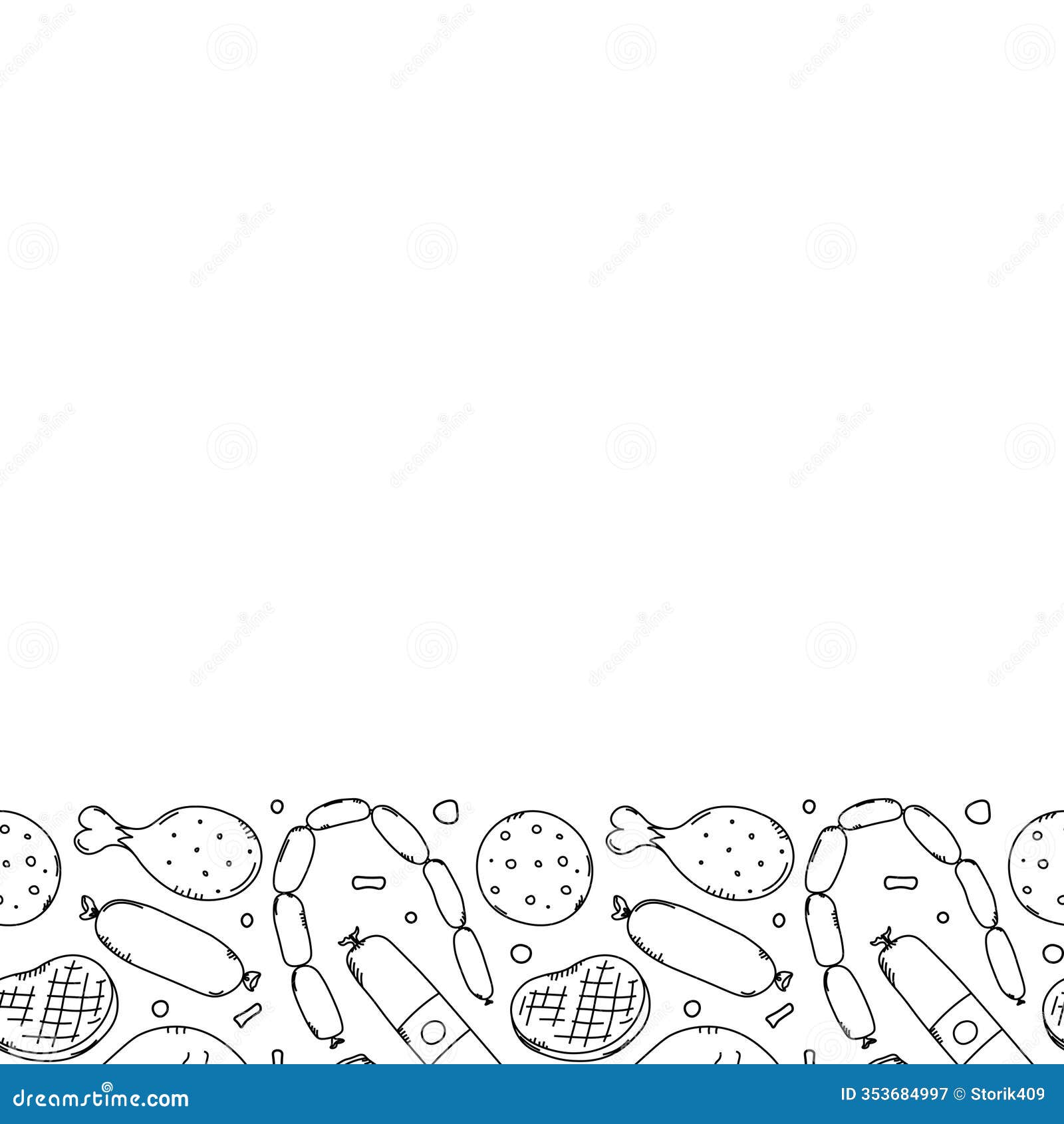 Meat Frame. Doodle Meat Background with Place for Text. Vector ...
