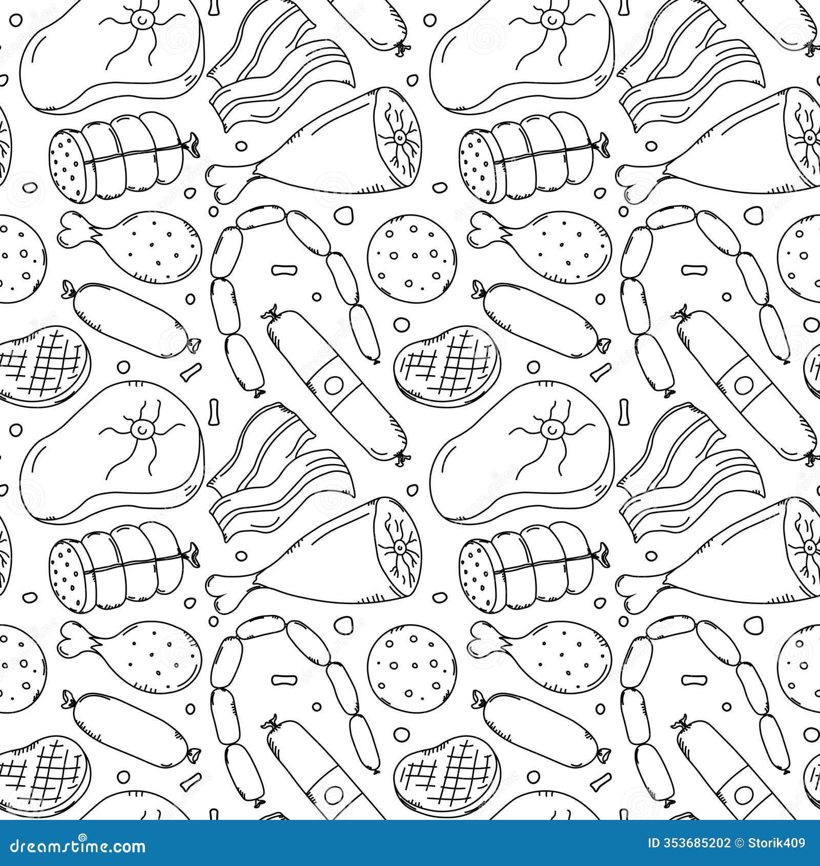 Seamless Meat Pattern. Doodle Meat Background. Illustration with Meat ...