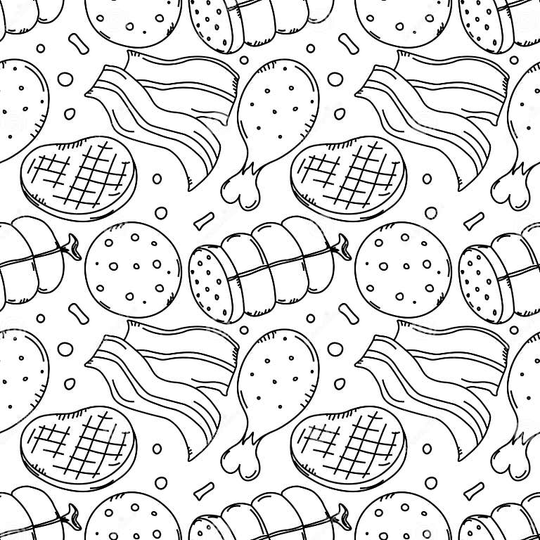 Seamless Meat Pattern. Doodle Meat Background. Illustration with Meat ...